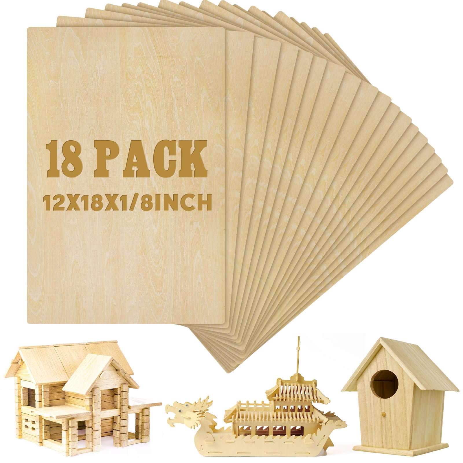 Juexica 18 Pcs Basswood Sheets 3mm 1/8" x 12" x 18" Plywood Board Craft ...