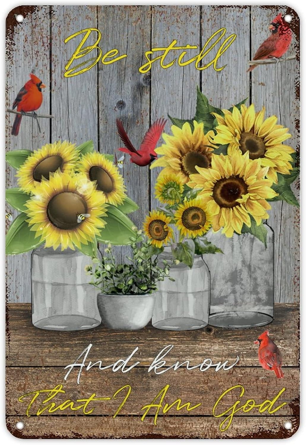 Jug Red Bird Decor Metal Sign Fall Thanksgiving Signs Be Still and Know ...