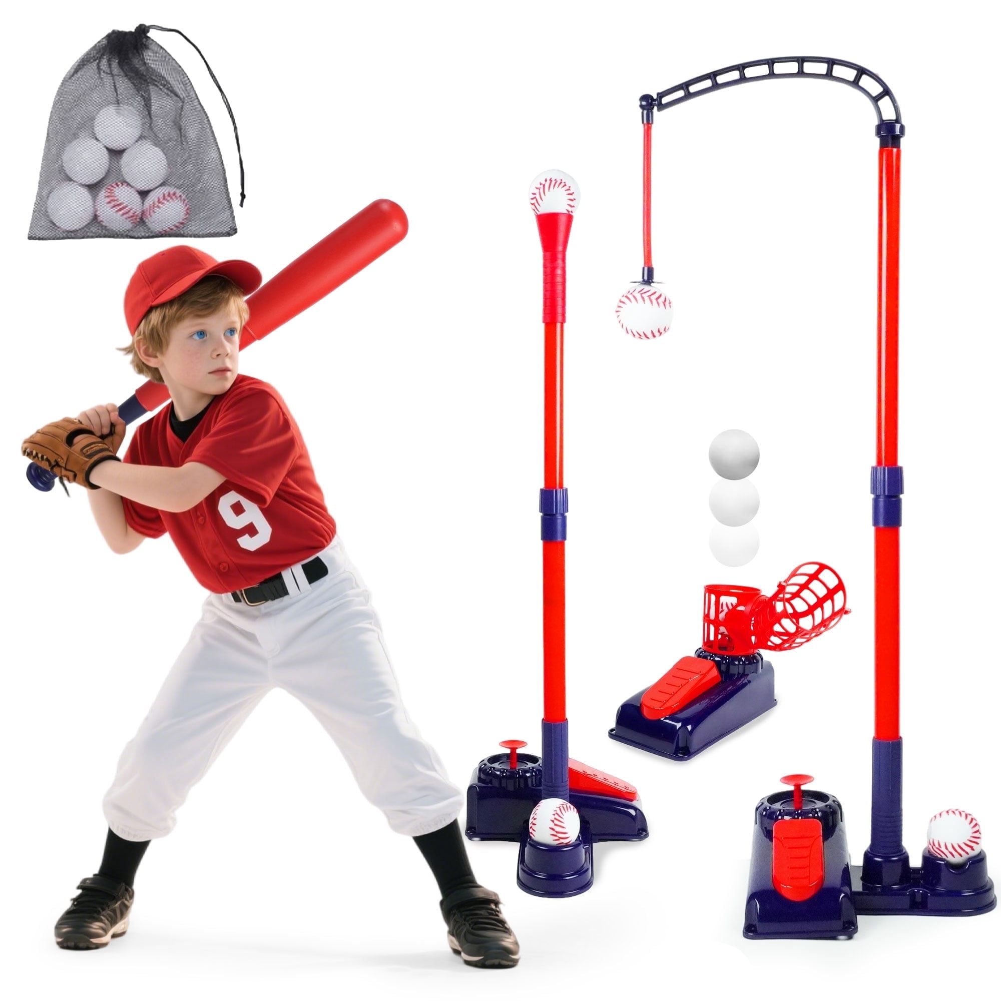 JUGAAD LIFE 3-in-1 T Ball Set for Kids, Adjustable Height Baseball Set ...