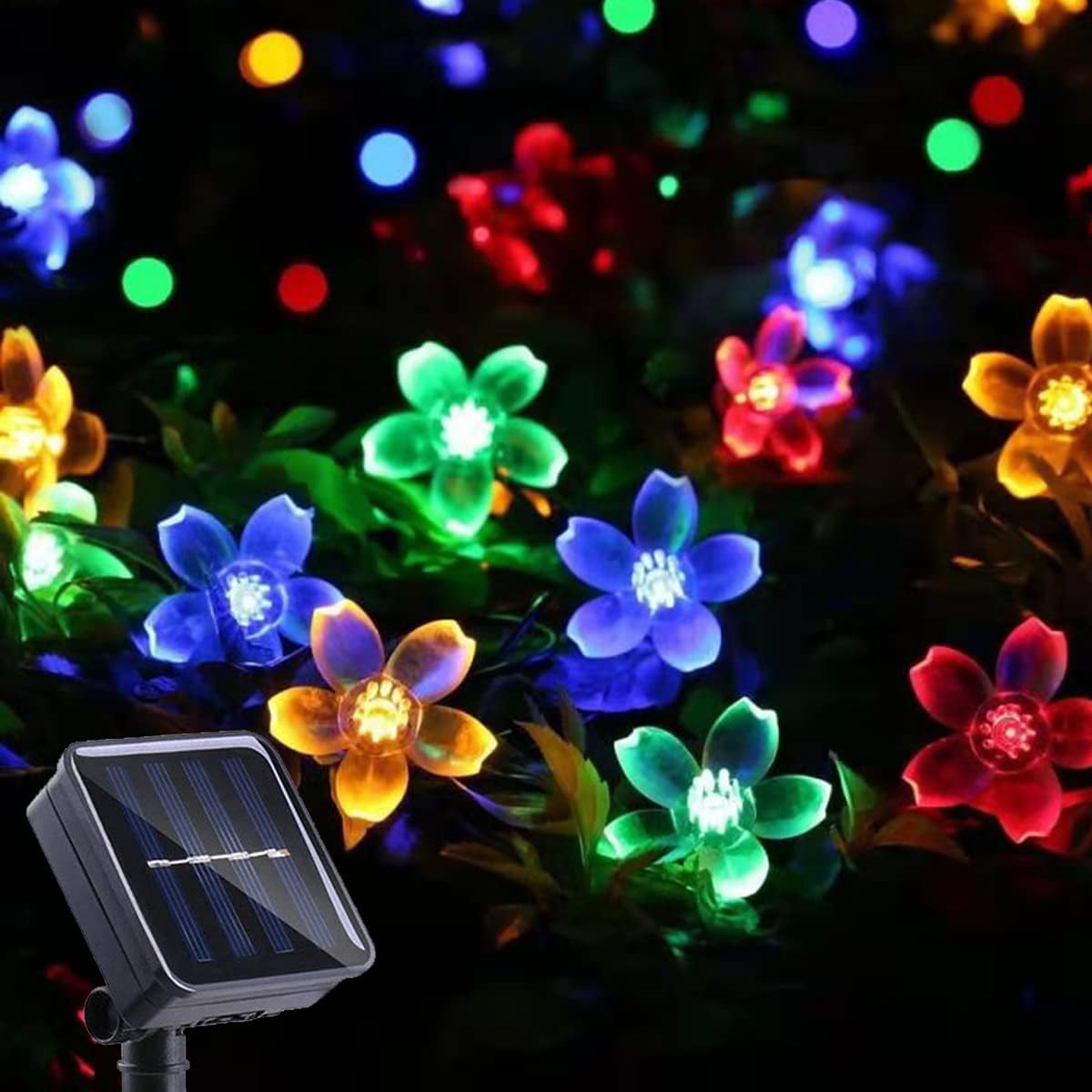 Juhefa Solar String Flower Lights 50 LED, Waterproof, Colorful, Outdoor ...