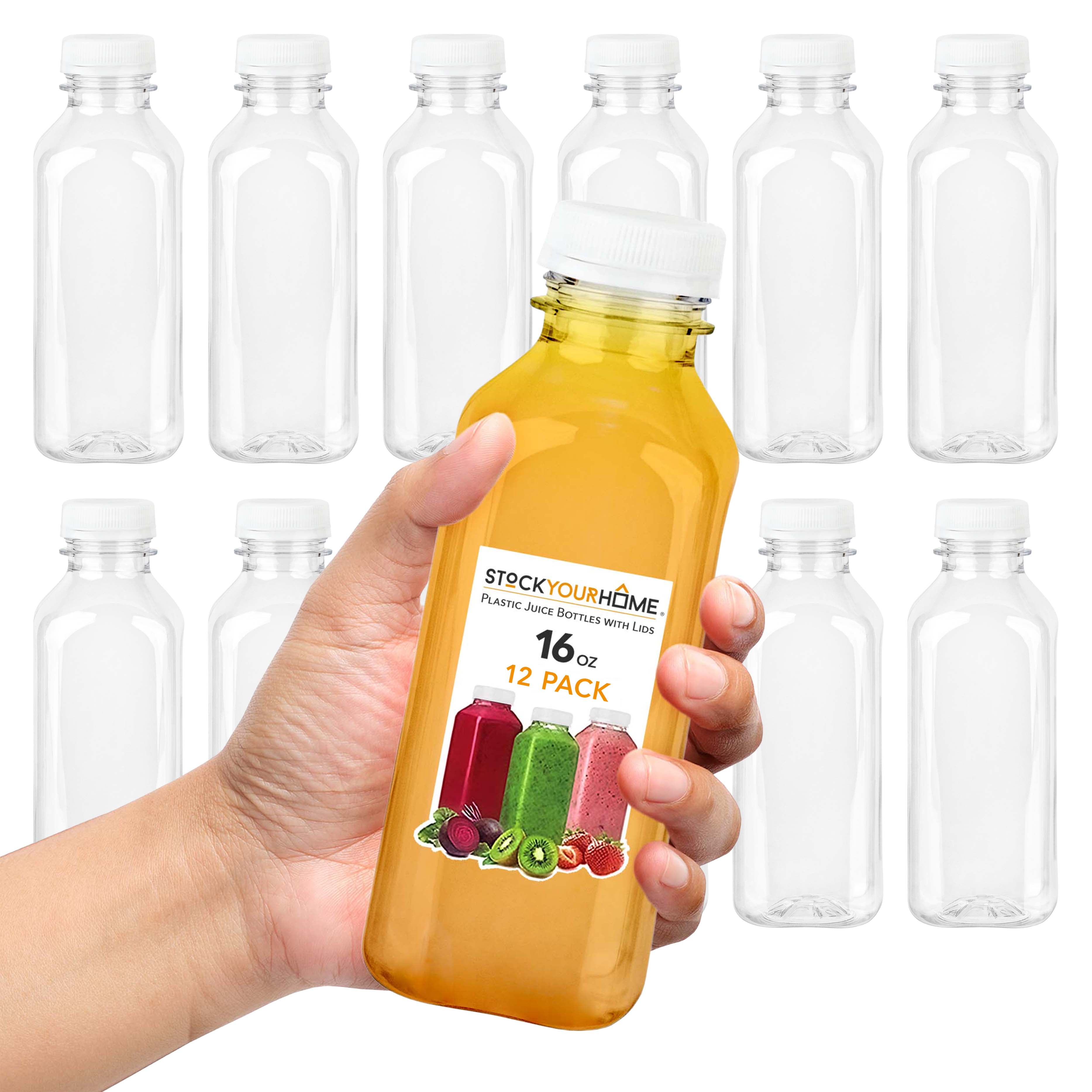 16oz Reusable Plastic Juice Bottles with Caps, Clear Drink Containers ...