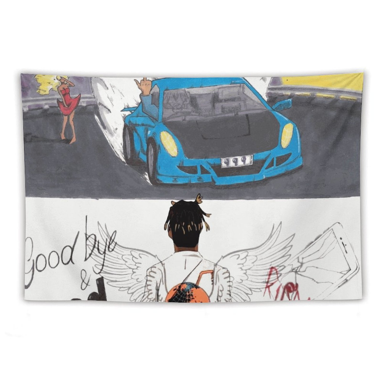 Juice Wrld Cartoon Tapestry For Bedroom Dorm Backdrop Room Decor Wall Art 40x60