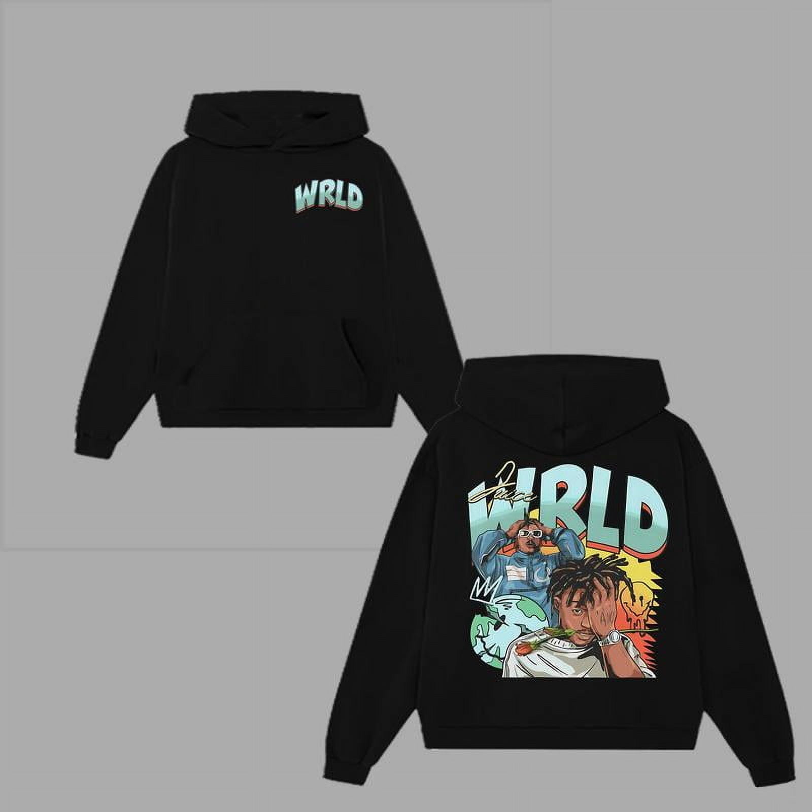 Juice Wrld Smiley Graphic Oversize Clothing Cotton Top Fabric Fit ...