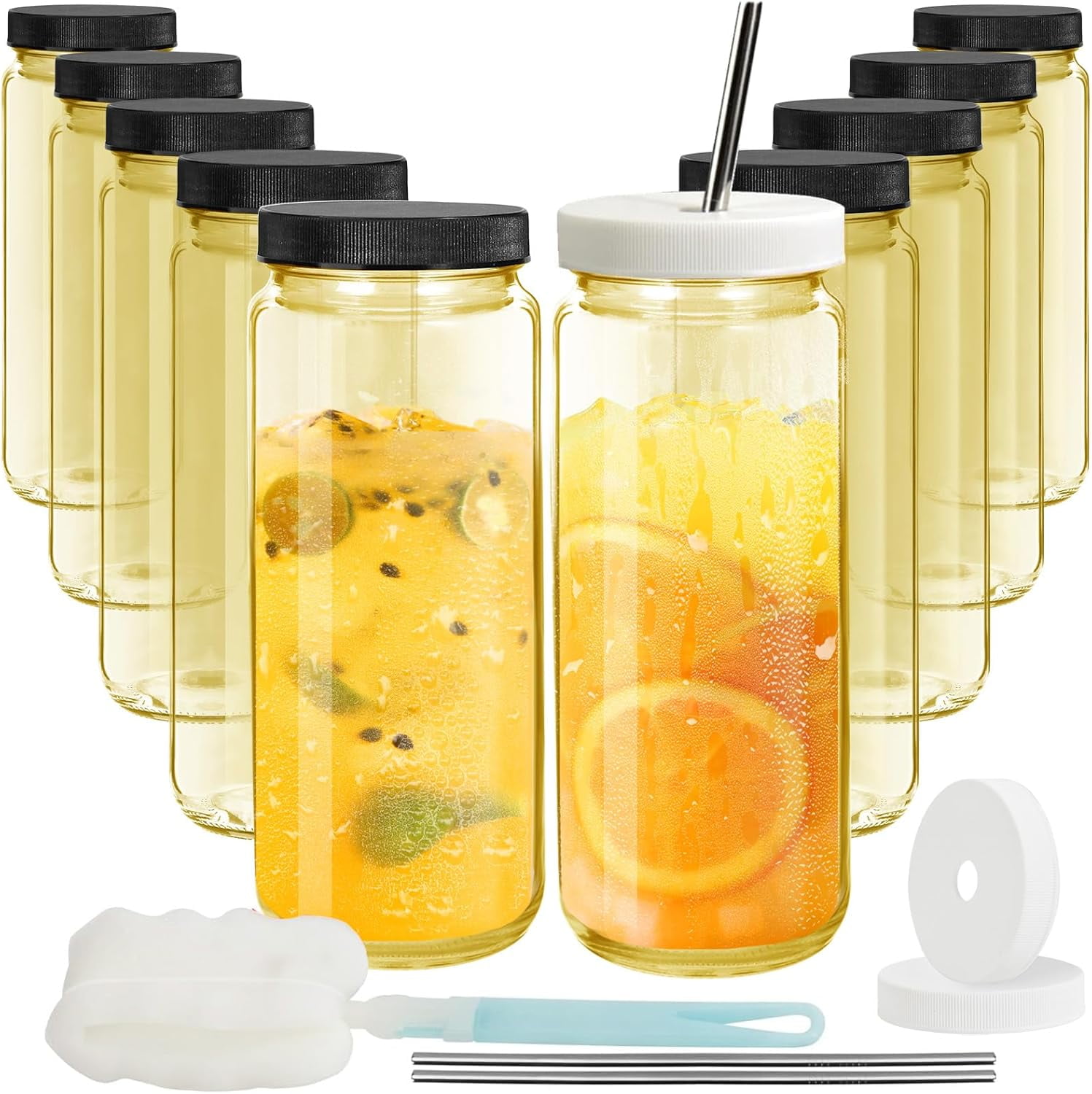 Juice bottle, glass bottle with lid, smoothie cap and straw, water ...