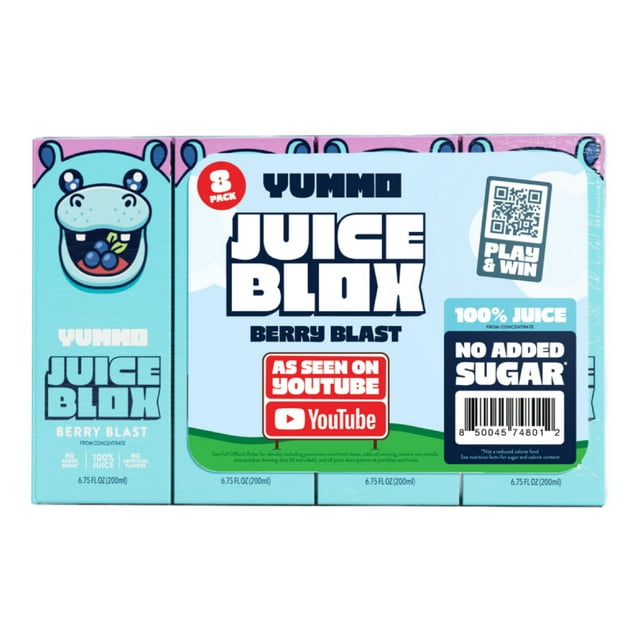 JuiceBlox Yummo Berry Blast Juice, 100% Fruit Juice, 6.75 fl oz, 8 ...