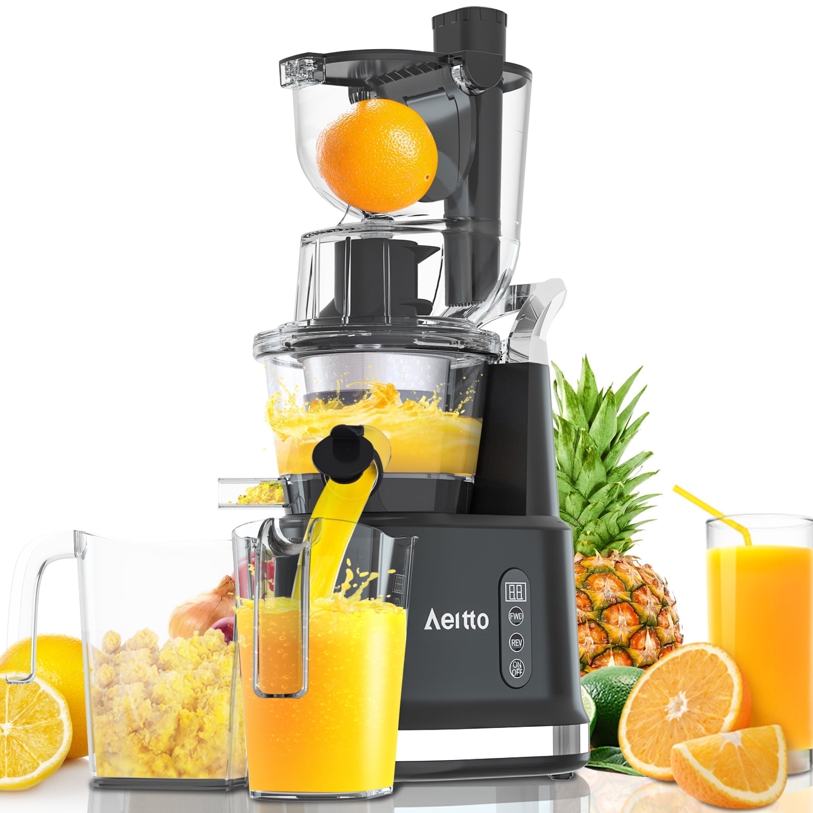 Aeitto Cold Press Juicer, Wide 83mm Chute, 900ml Juice Cup, Masticating ...