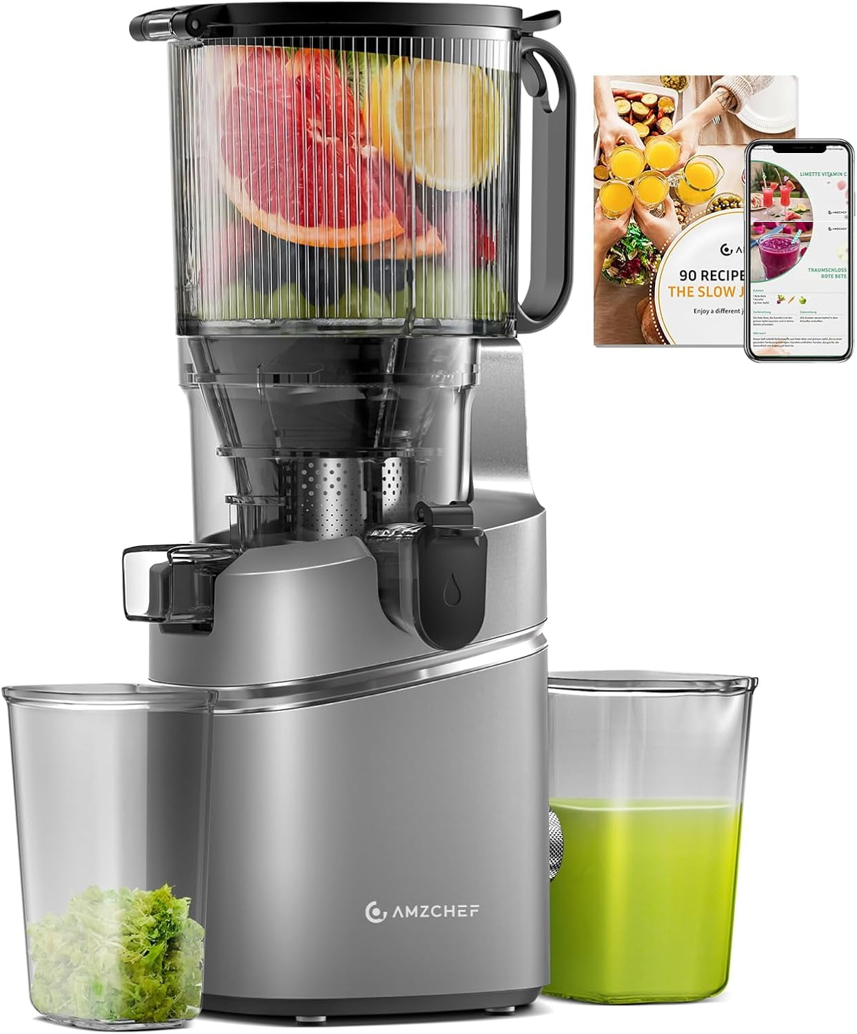 Juicer Machines, 5.8" Extra Self-Feeding Cold Press Juicer for Whole ...