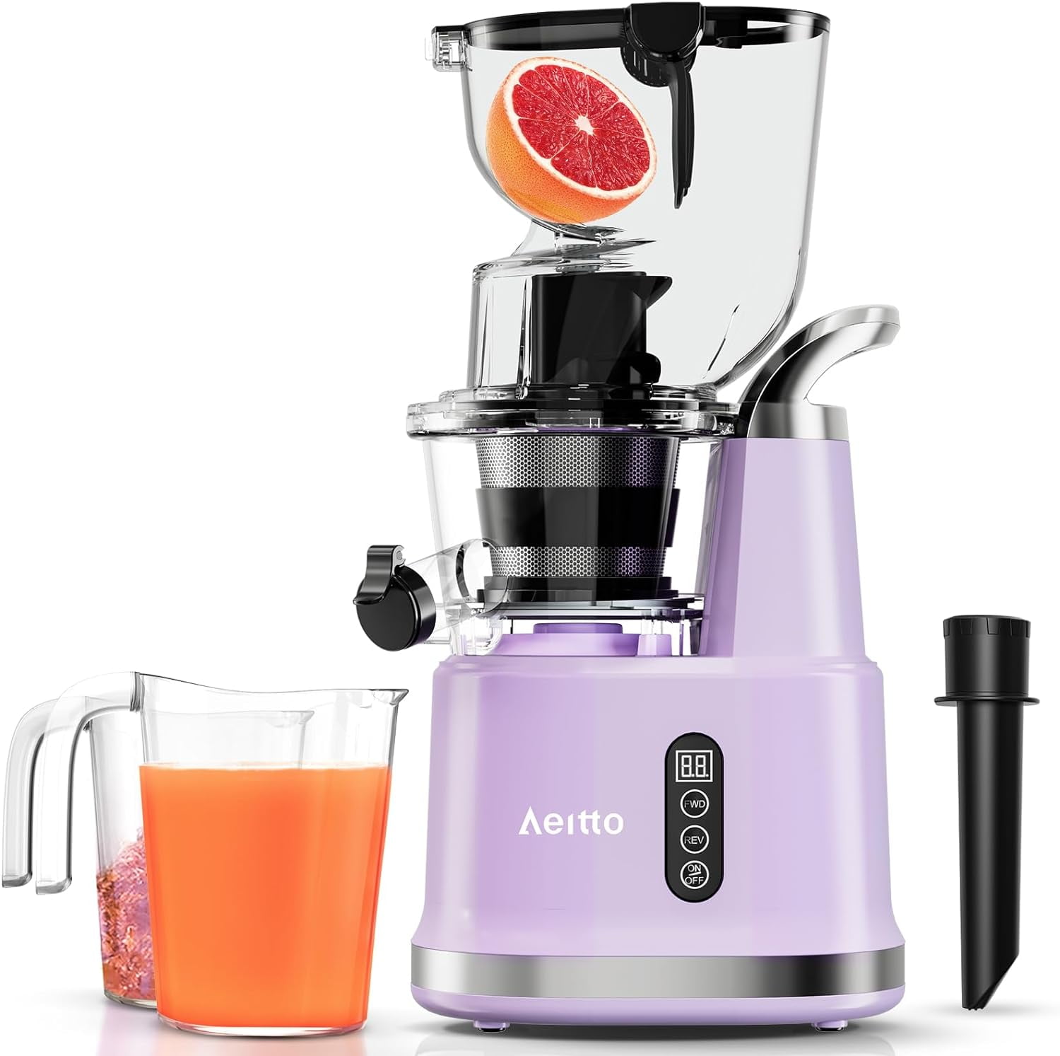 Aeitto® Easy Clean Slow Masticating Juicer Pro, Wide-mouthed 3.2-in Chute, High Juice Yield, BPA ...