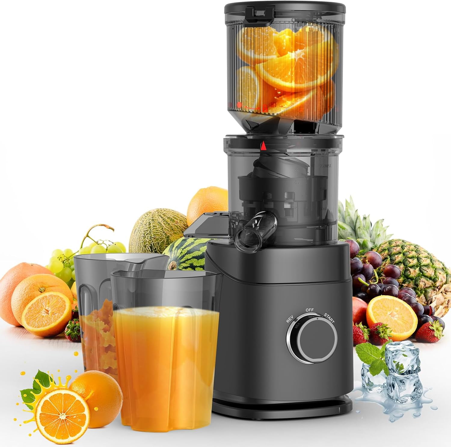 Juicer Machines, Cold Press Juicer with Wide Chute, 150 Watts Slow ...