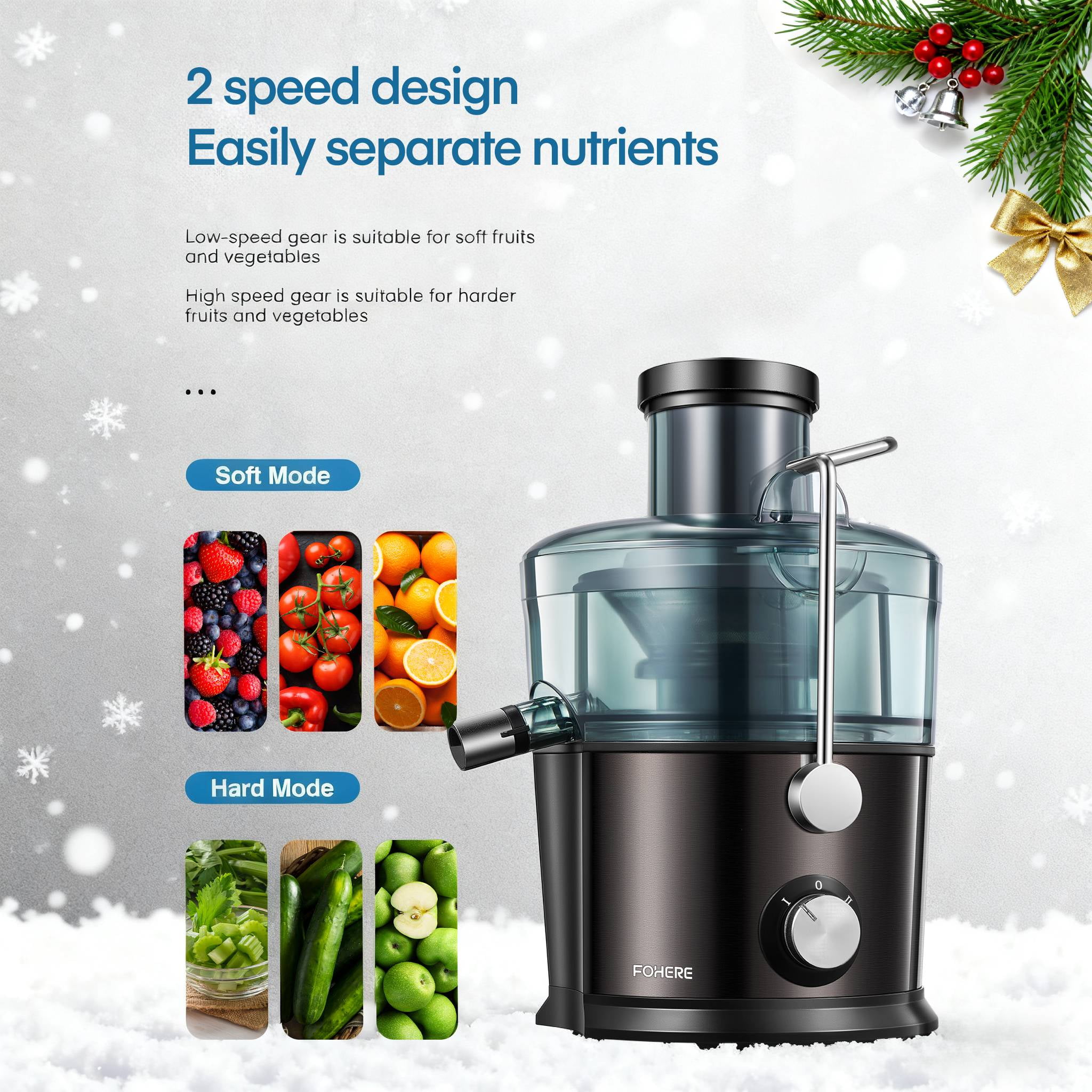 FOHERE Juicer Machines, 800W, 2-Speed, Anti-Drip, Easy Clean, Stainless ...