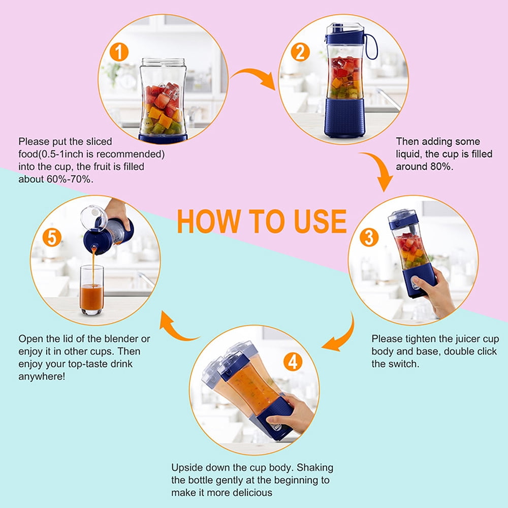 Juicer,Usb Battery Fruit Juicer Cup Portable Shakes Size Serve Fruit ...