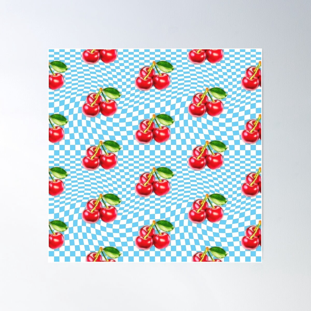 Juicy Cherries On Alternative Checkerboard Pattern Poster Wall Art ...