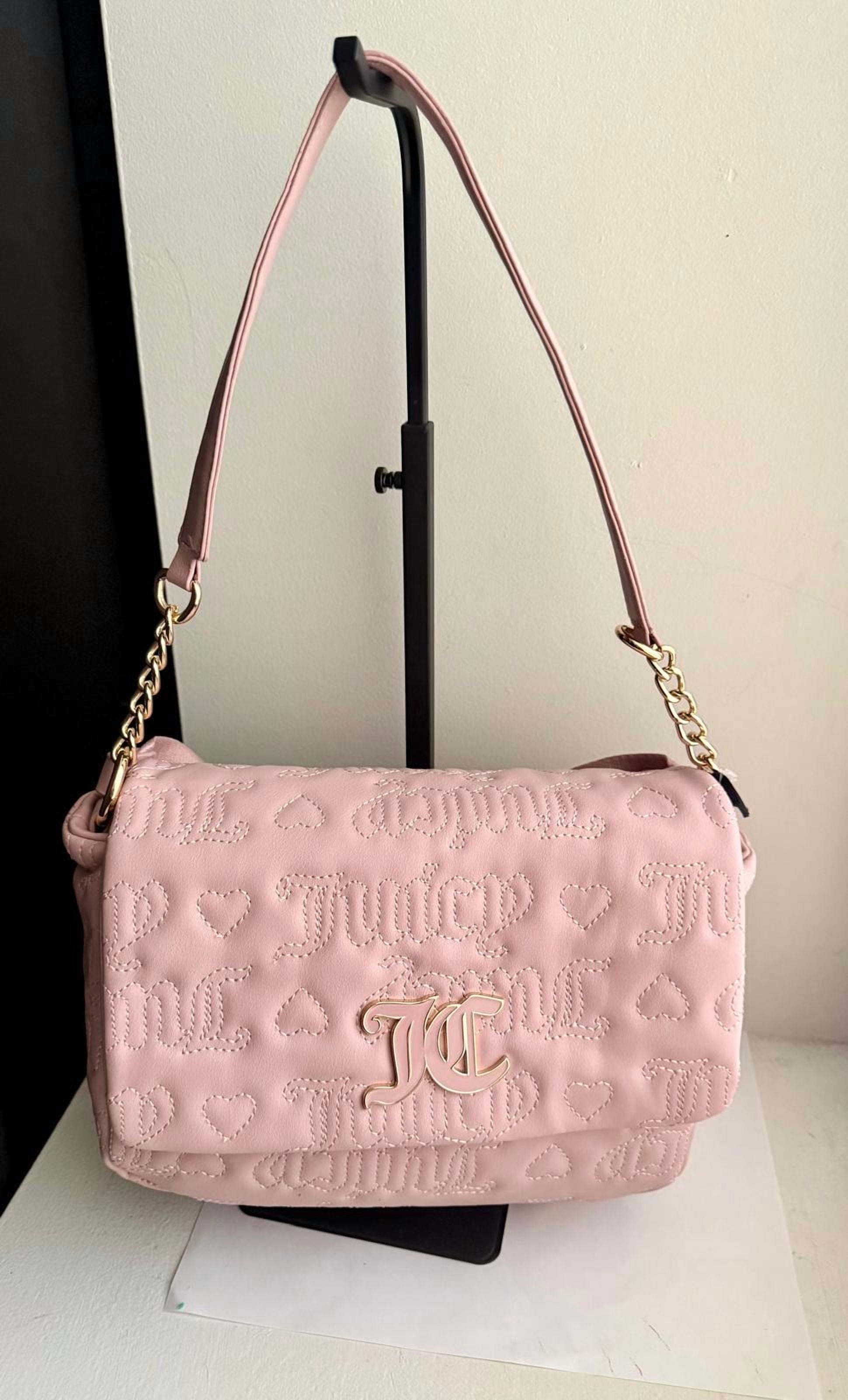 Juicy Couture Quilted Pink Handbag & Pouch Set with Gold Chain and ...