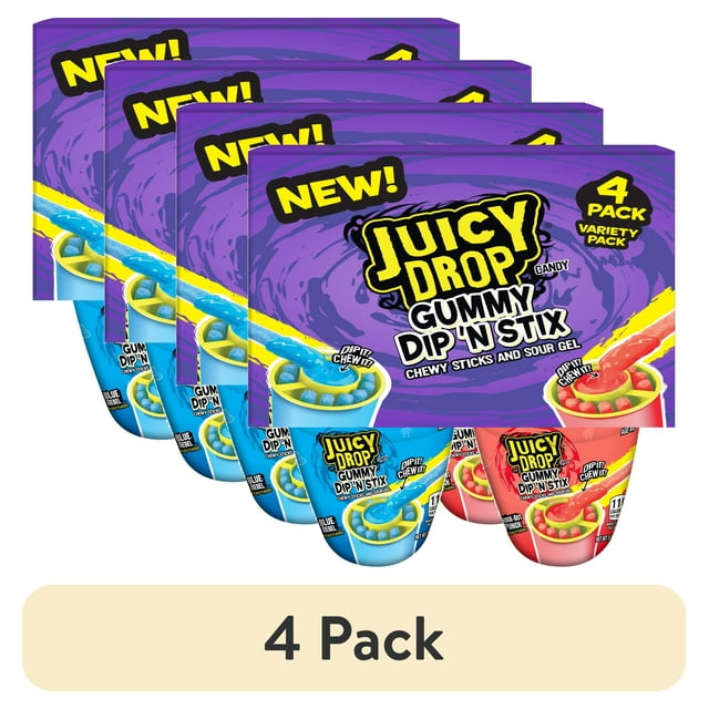 (4 pack) Juicy Drop, Gummies Dip 'N Stix, Gluten-Free, Fruit Flavored ...