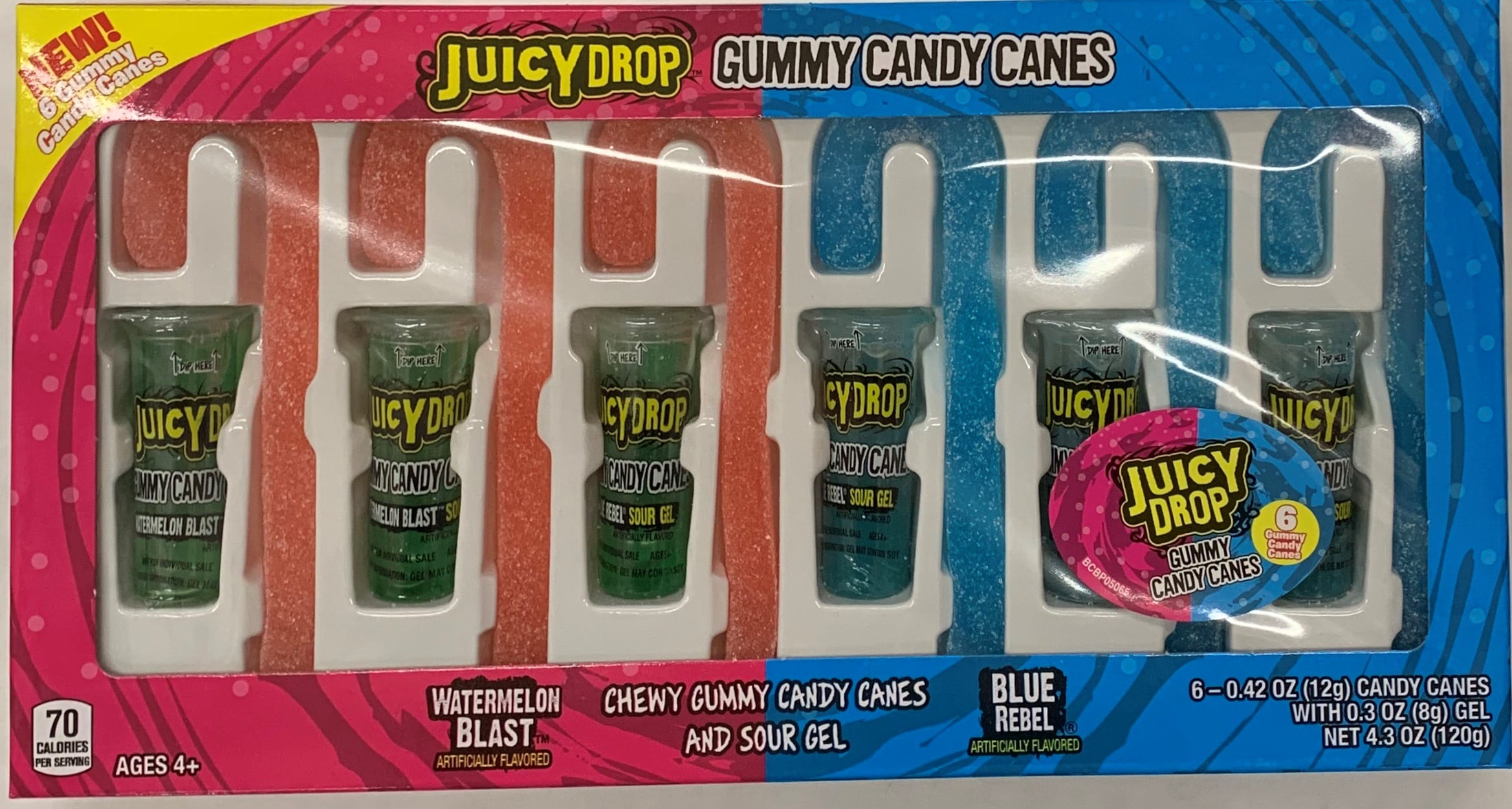 Juicy Drop Watermelon Blast Gummy Candy Canes with Sour Gel, Christmas ...