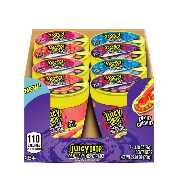 Juicy Drop Gummy Dip 'N Stix, Sweet Gummy Sticks w Sour Dipping Gel, 8 ...