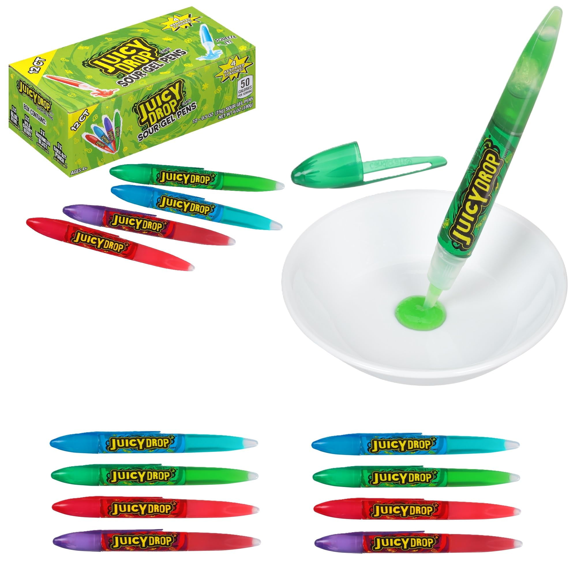 Juicy Drop Sour AJH3 Gel Pen Candy Variety Pack of 12 - Assorted Fruity ...