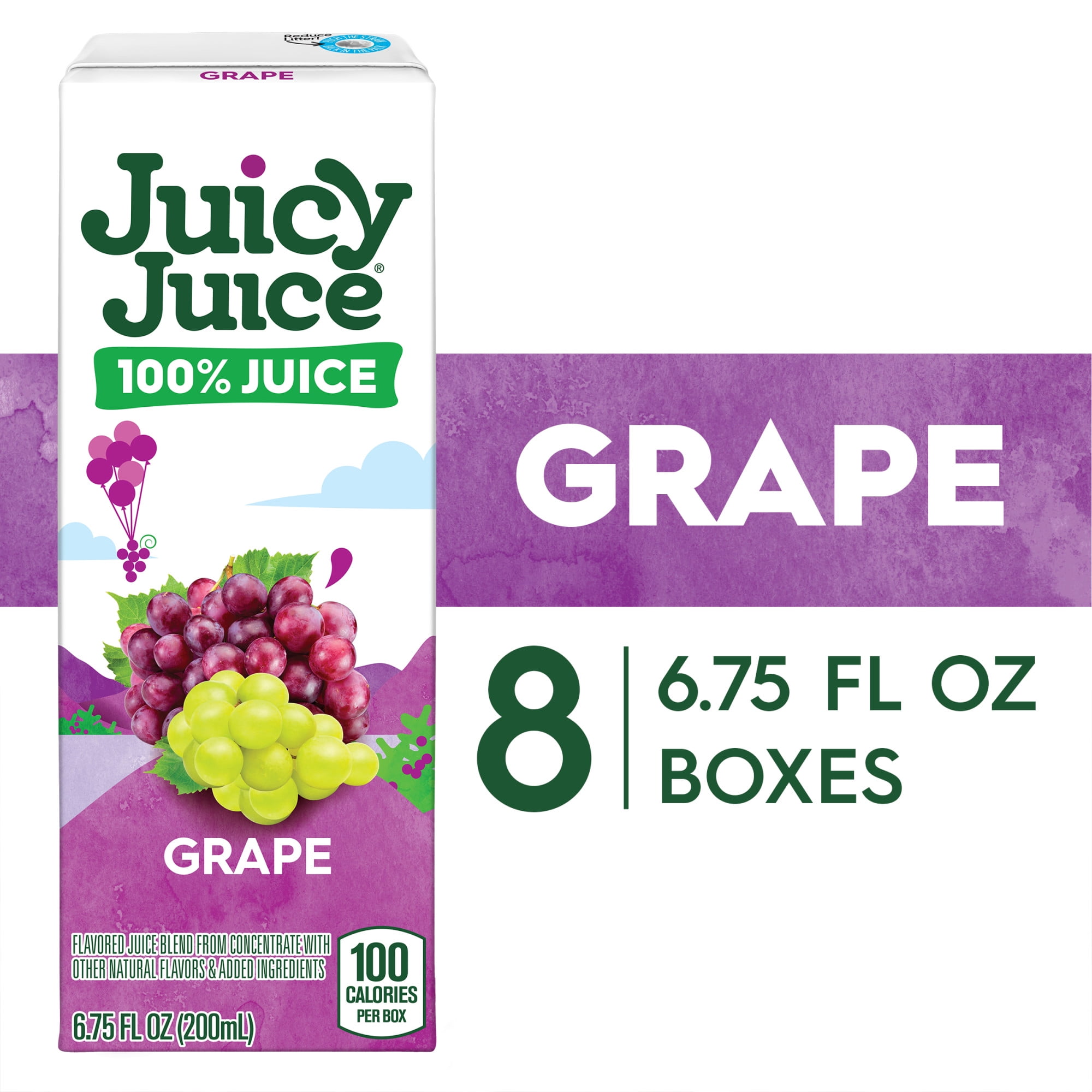 Juicy Juice 100% Grape Juice, No Sugar Added, 8 Count, 6.75 fl oz Shelf ...