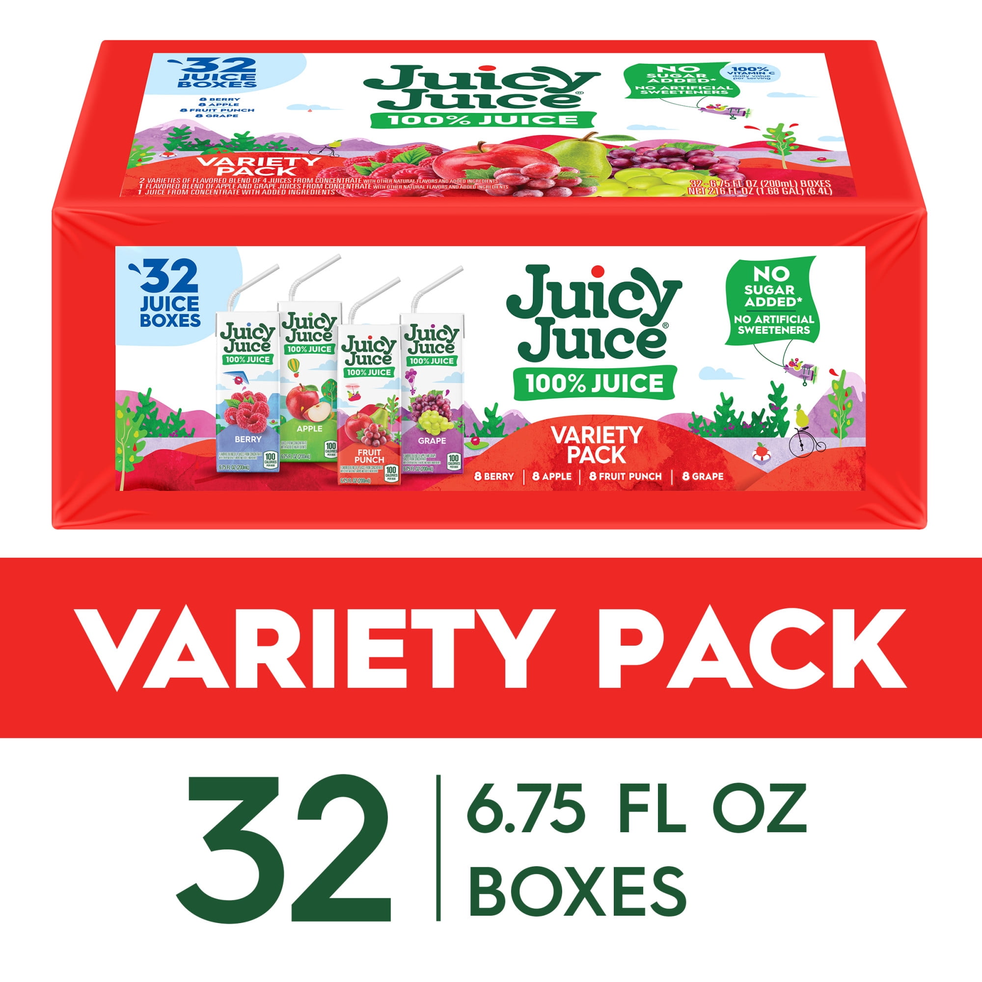 Juicy Juice 100% Fruit Juice Variety Pack, Grape, Fruit Punch, 32 Count ...