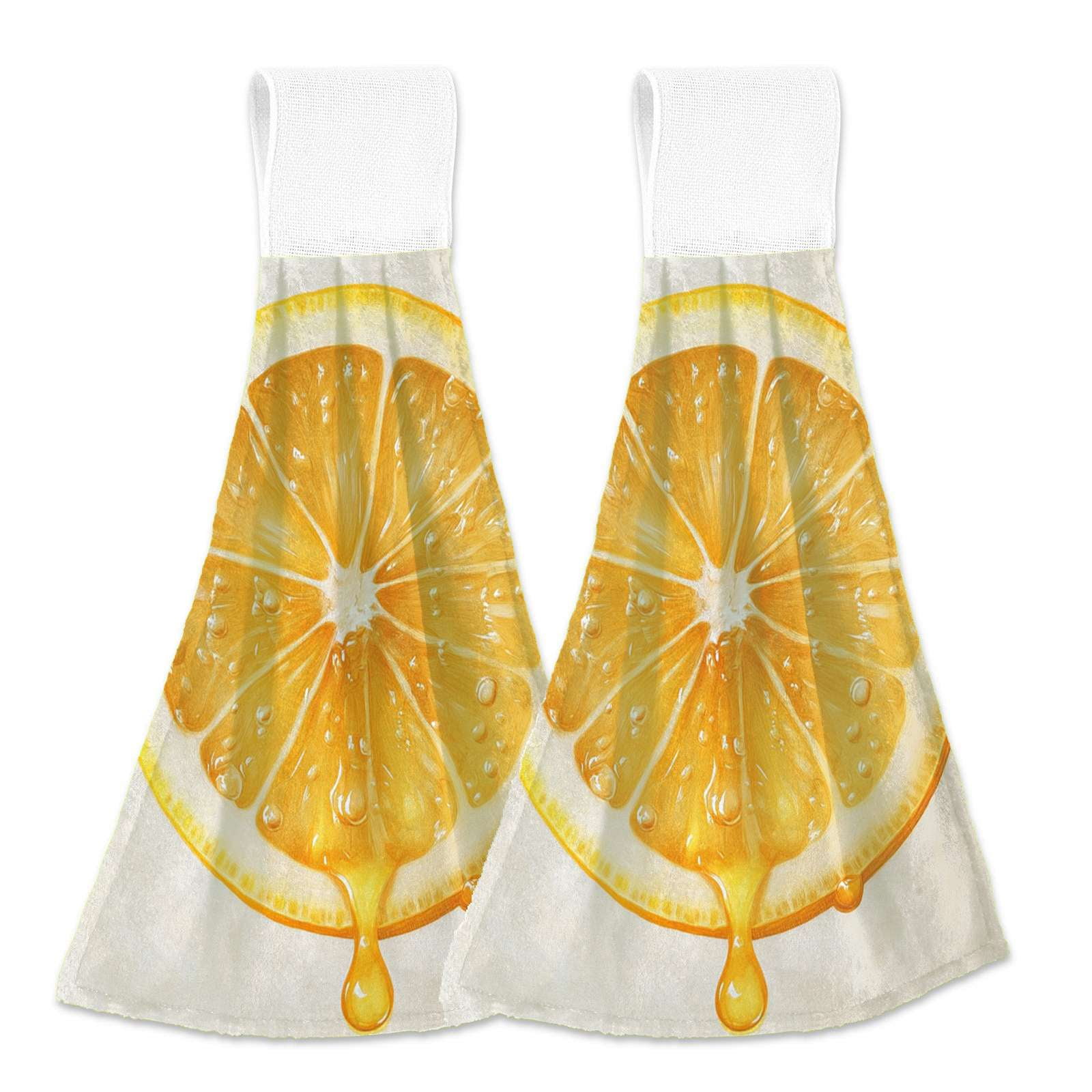 Juicy Lemon Slice Hanging Kitchen Hand Towels Sets with Loop Hand ...