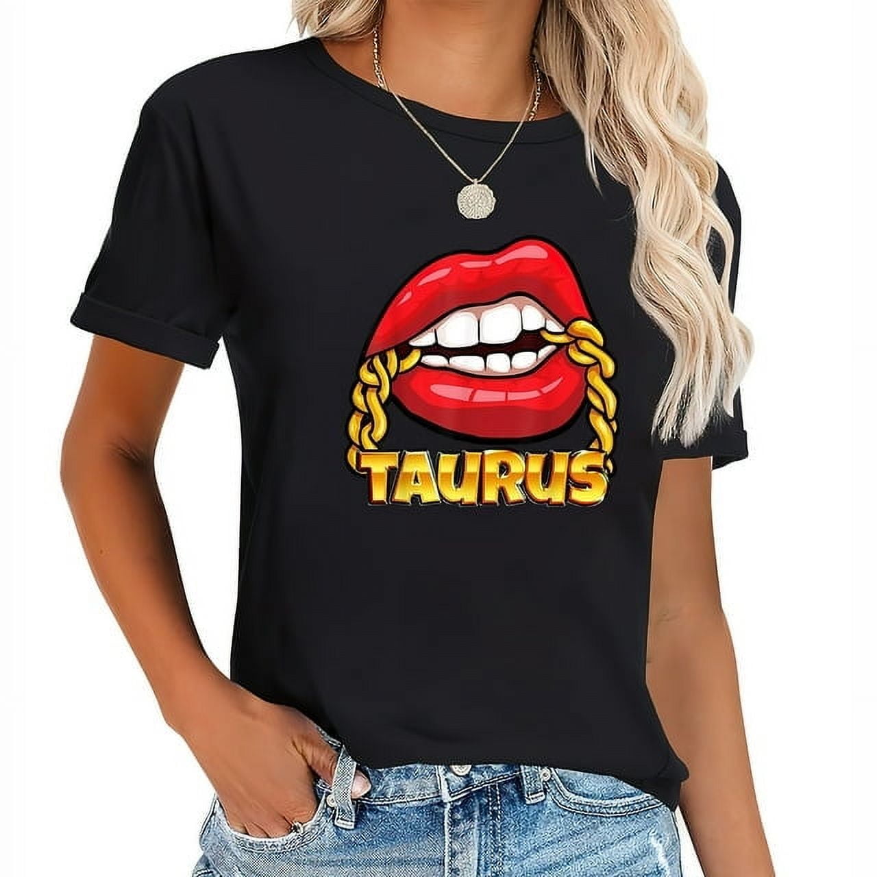 Juicy Lips Gold Chain Taurus Zodiac Sign T-Shirt - Walmart.com