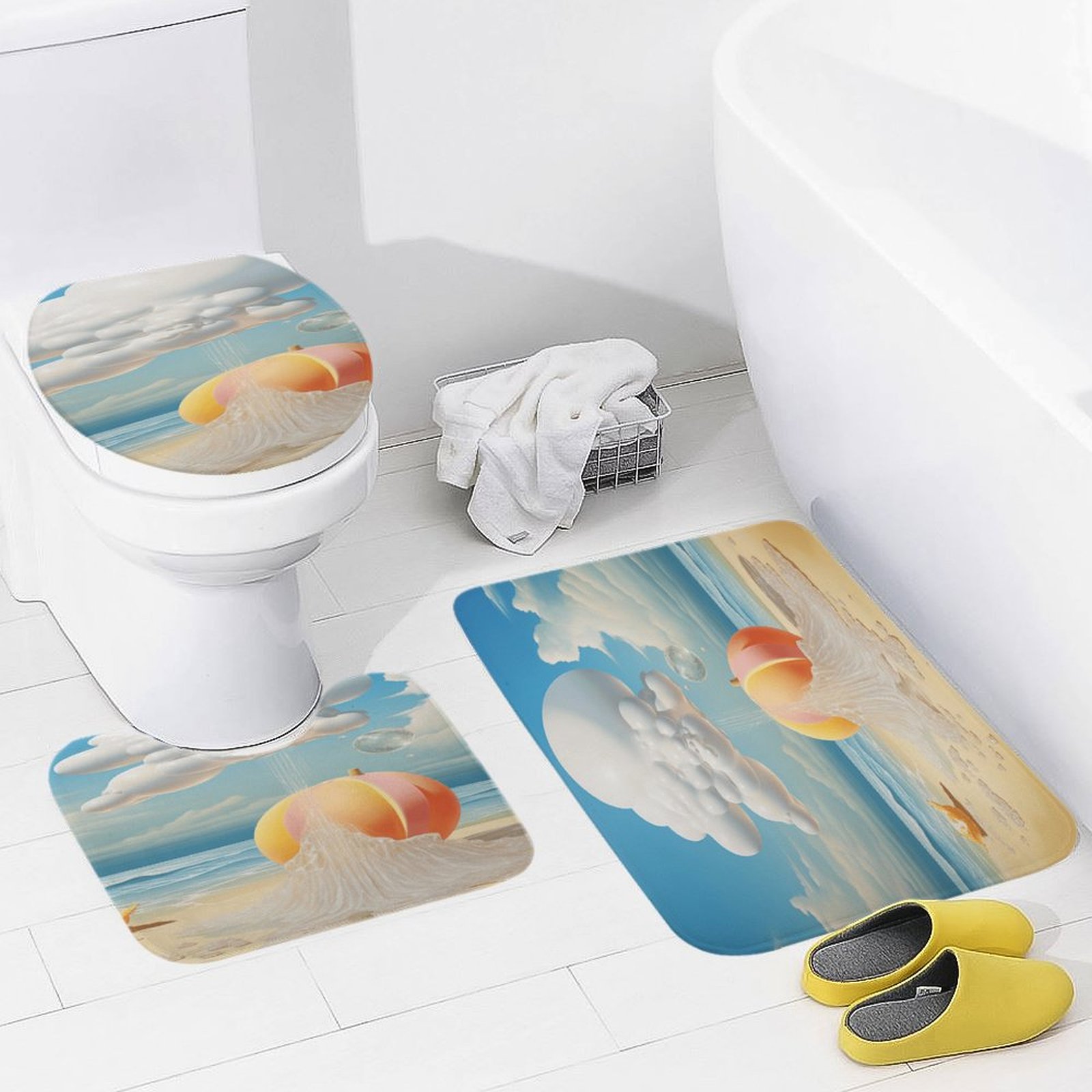 Juicy Peach Bathroom Mats Set 3-piece Bath Mats , Floor Rug Decorations ...
