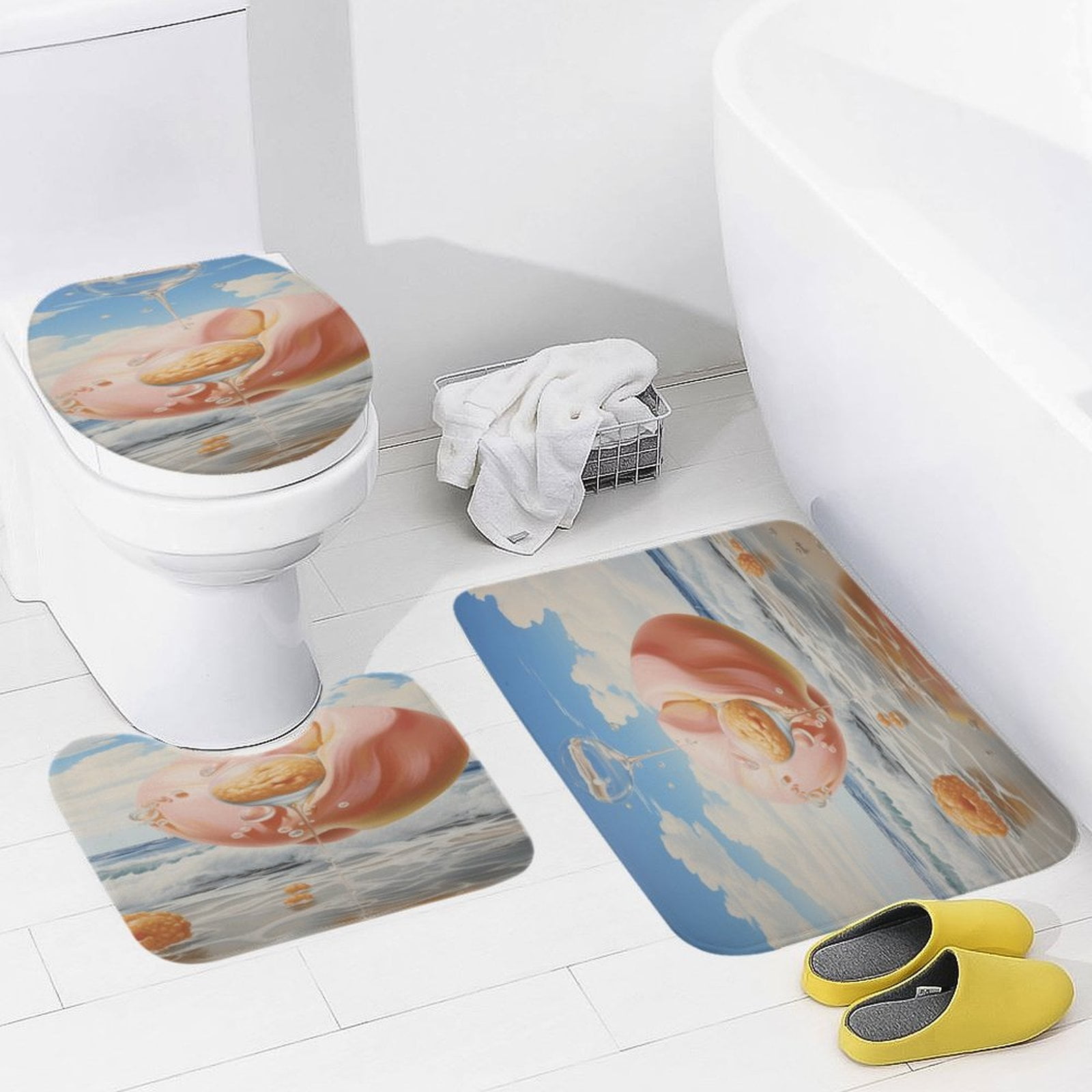Juicy Peach Bathroom Mats Set 3-piece Bath Mats , Floor Rug Decorations ...