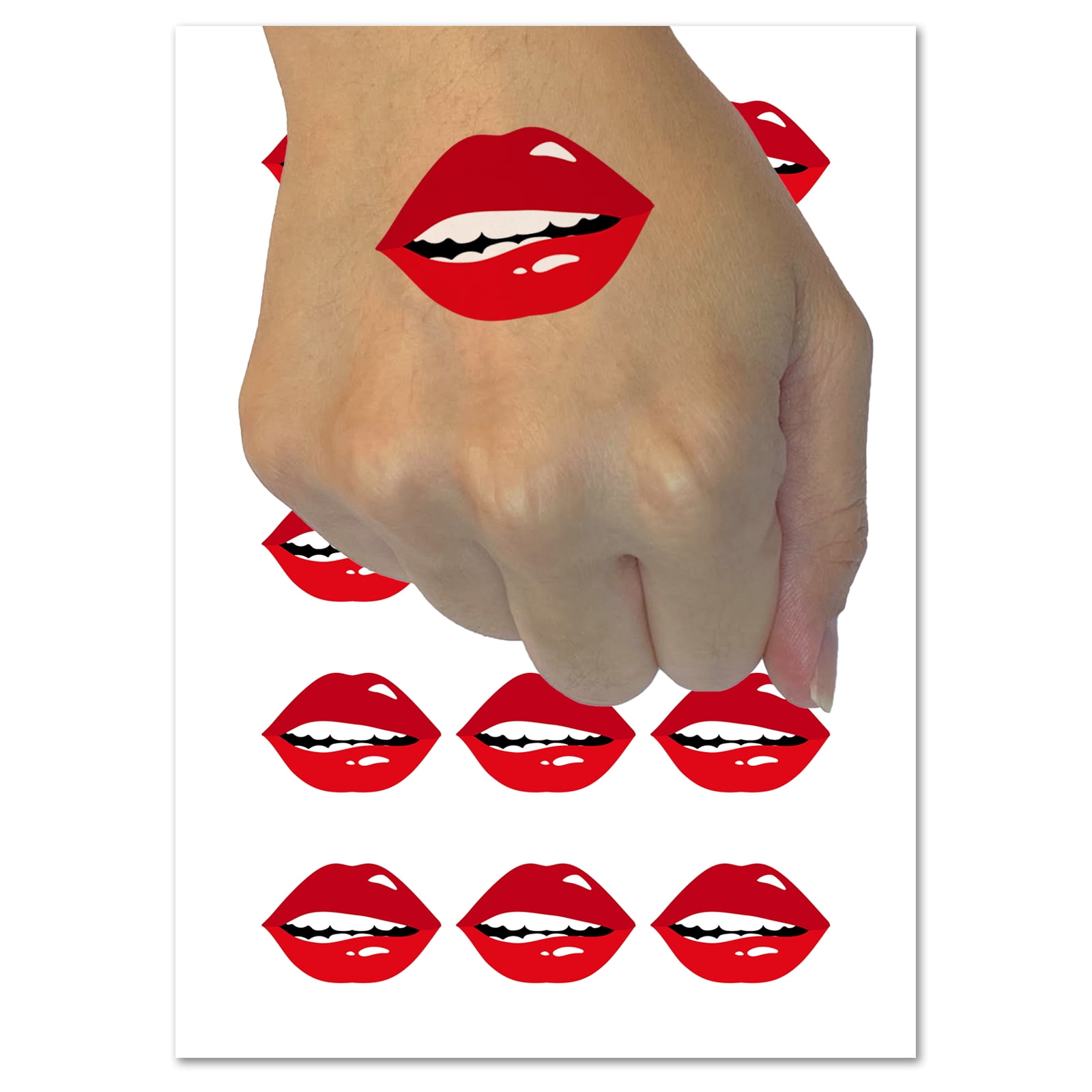 Juicy Red Lips Mouth Water Resistant Temporary Tattoo Set Fake Body Art ...