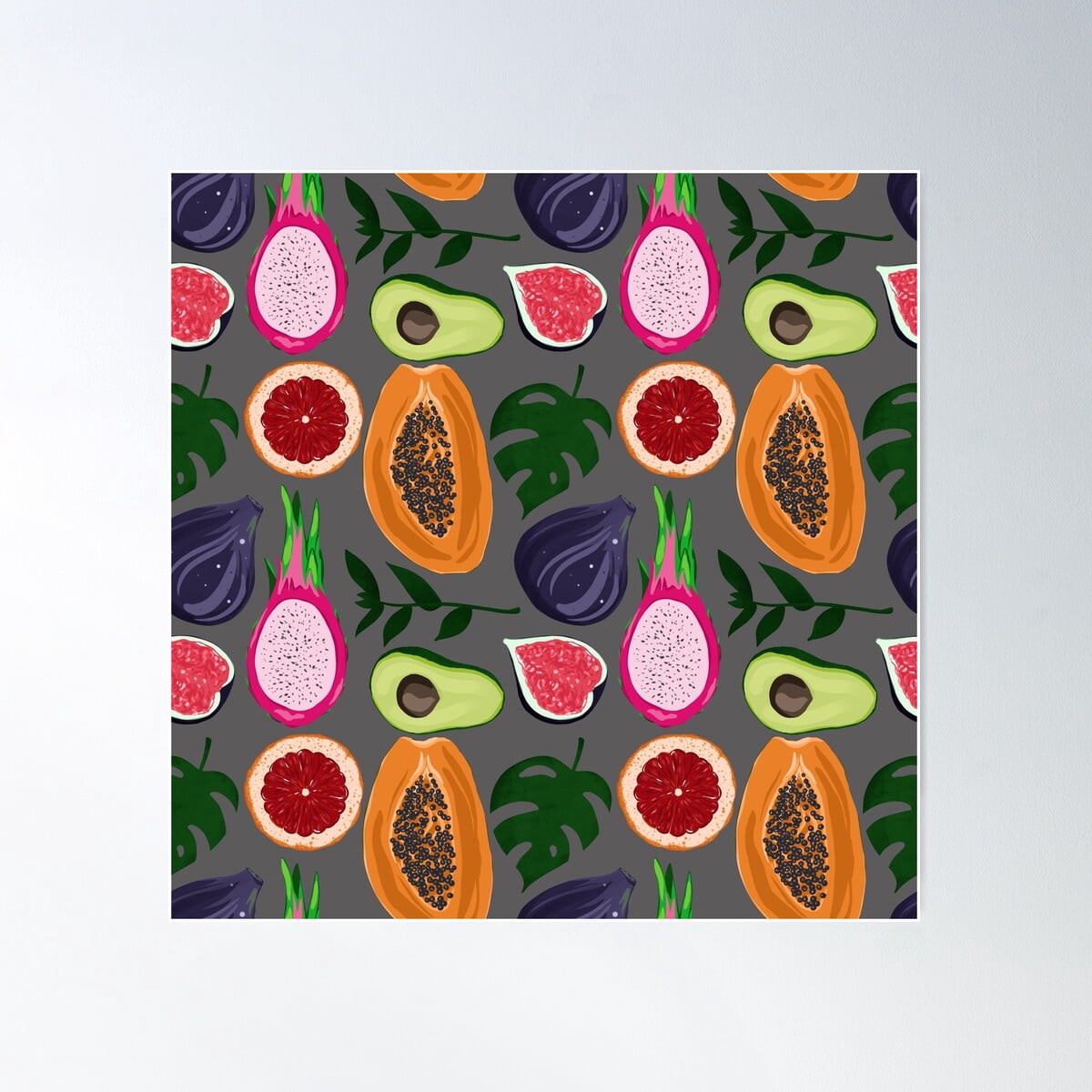 Juicy Tropical Fruits On A Gray Background Poster Wall Art, Modern Wall ...