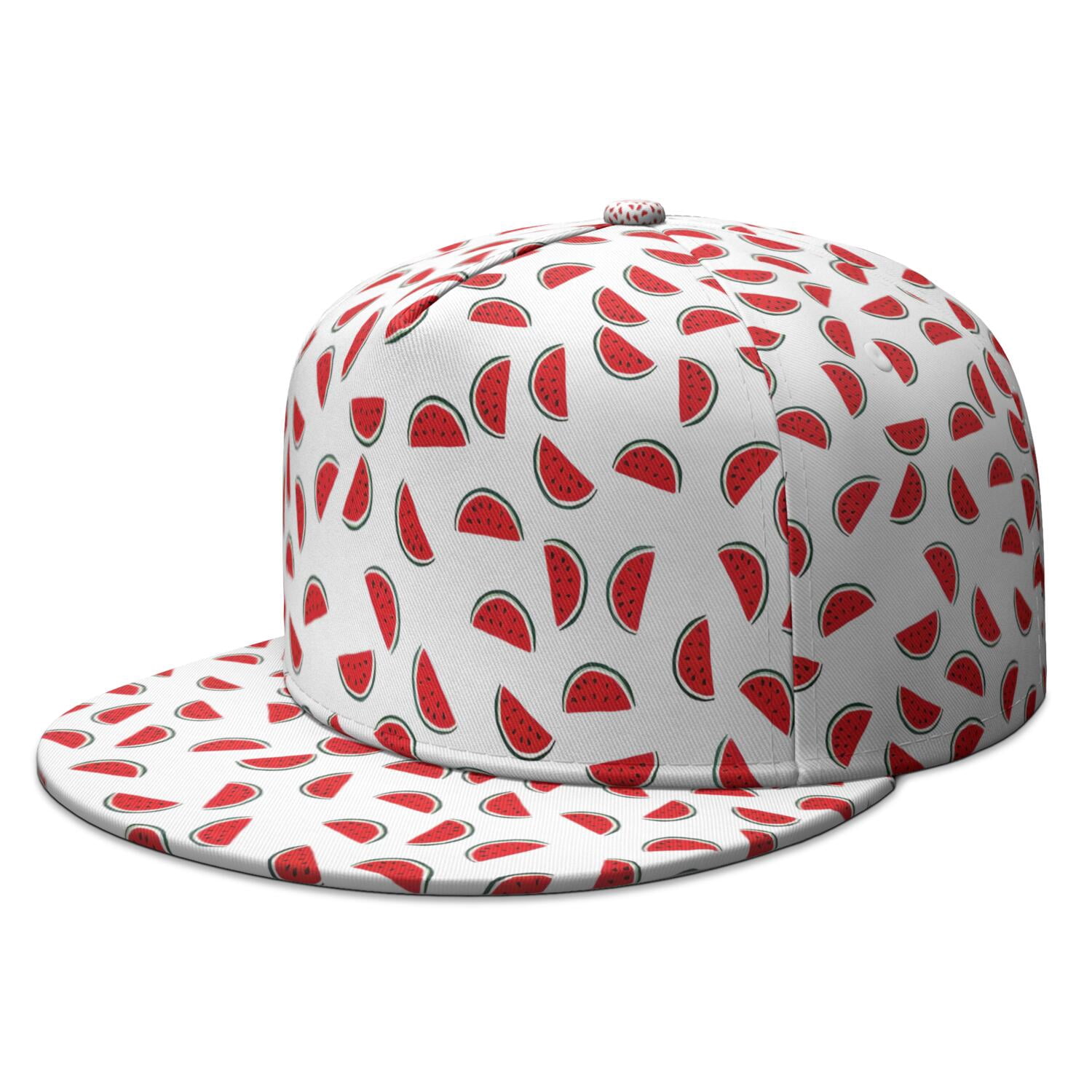Juicy Watermelon Cap - Sweet Fruit Print Flat Brim Snapback, Refreshing ...
