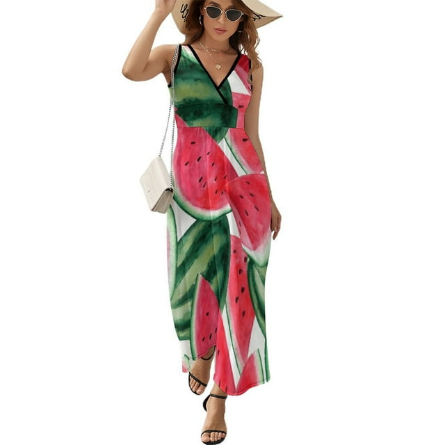 Juicy watermelon. Watercolor Tropical Fruit Sleeveless Dress party ...