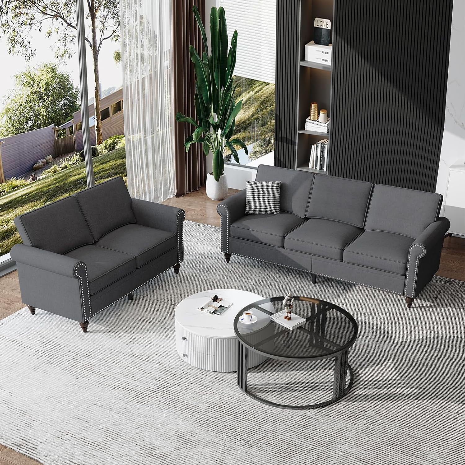 Juicyme 2 Piece Sofa Set for Living Room, Linen Fabric Sofa and ...