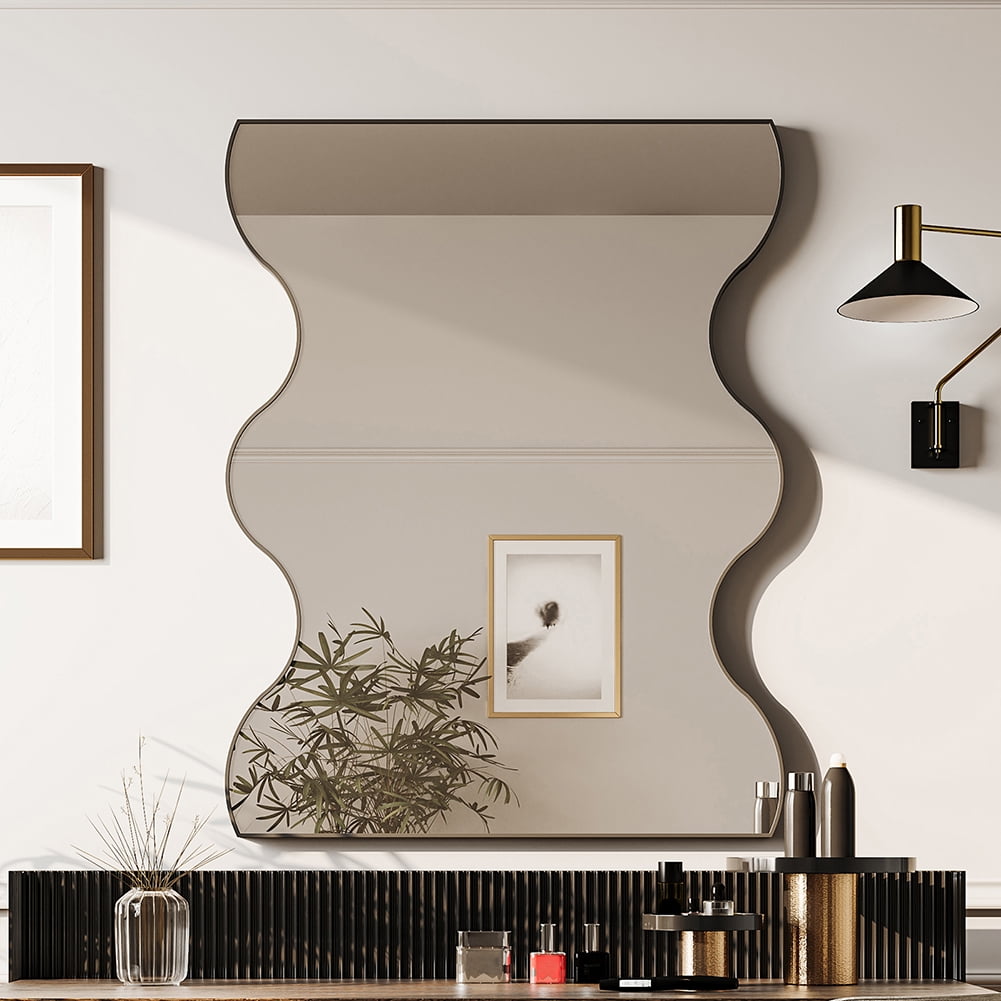 Juiluna 30x35 Inch Bathroom Wall Mirror, Metal Frame Curled Edge ...