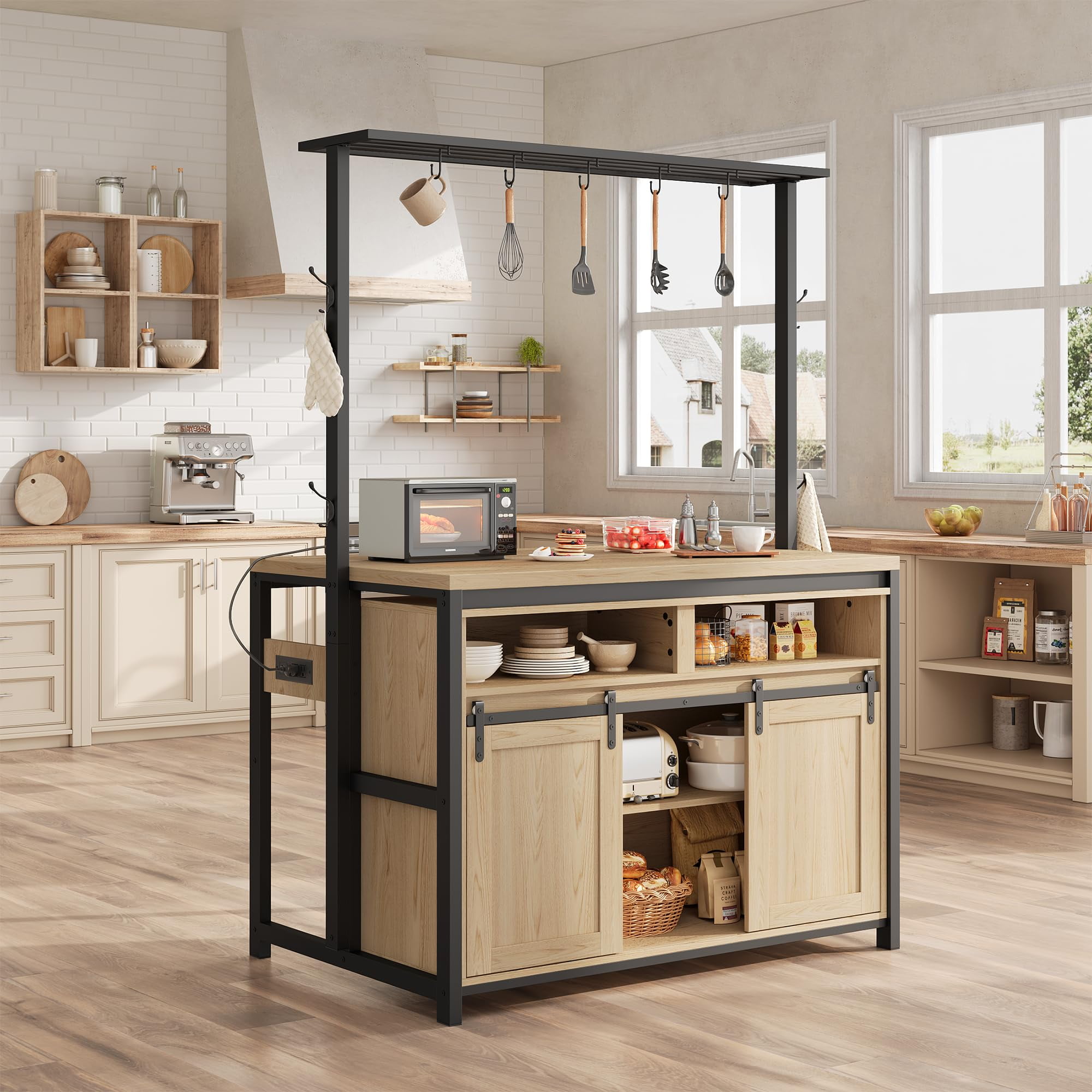 Juiluna 42" Kitchen Island Storage with Sliding Barn Door, Table Island ...