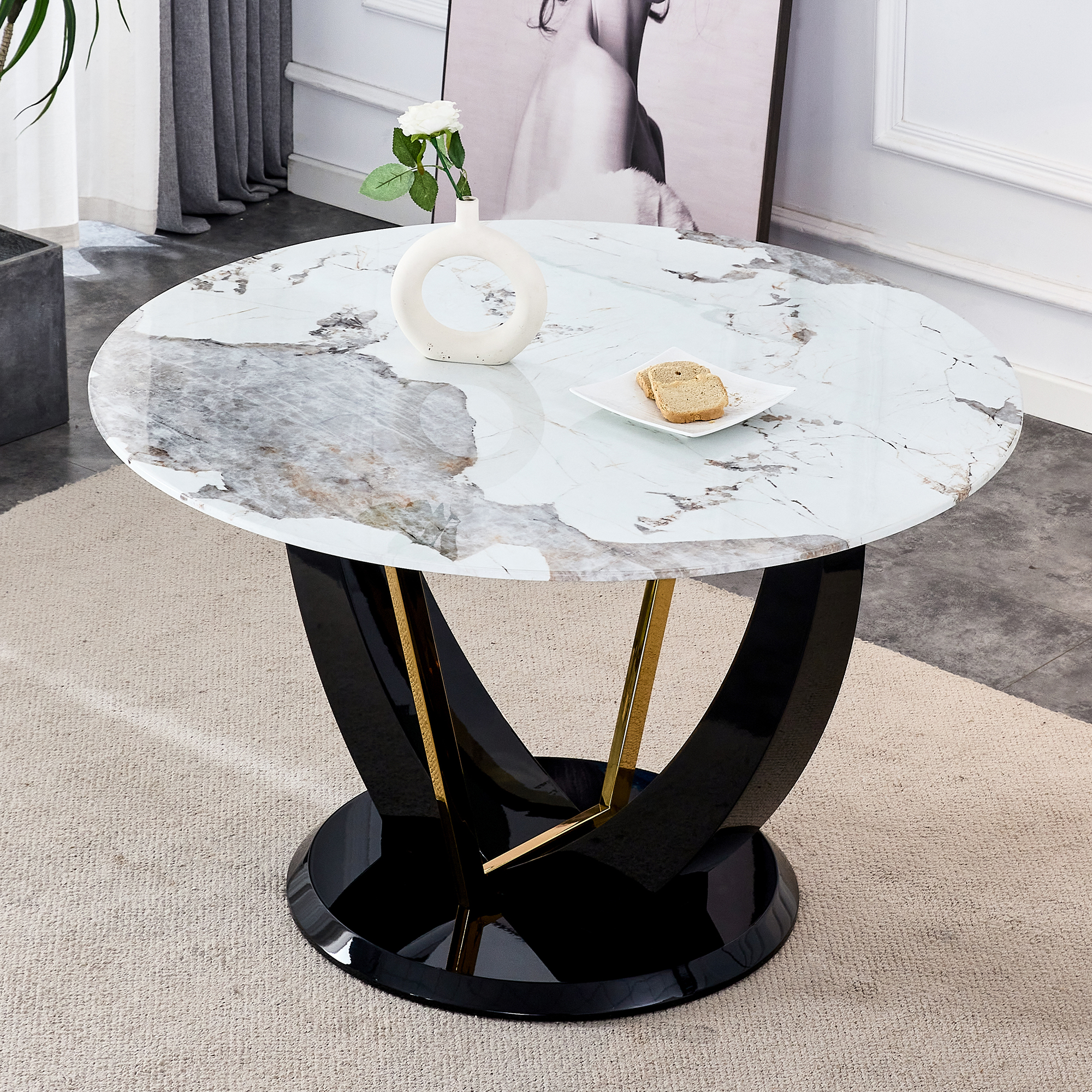 Juiluna 48" Sintered Stone Dining Table With MDF Legs Imitation Marble ...