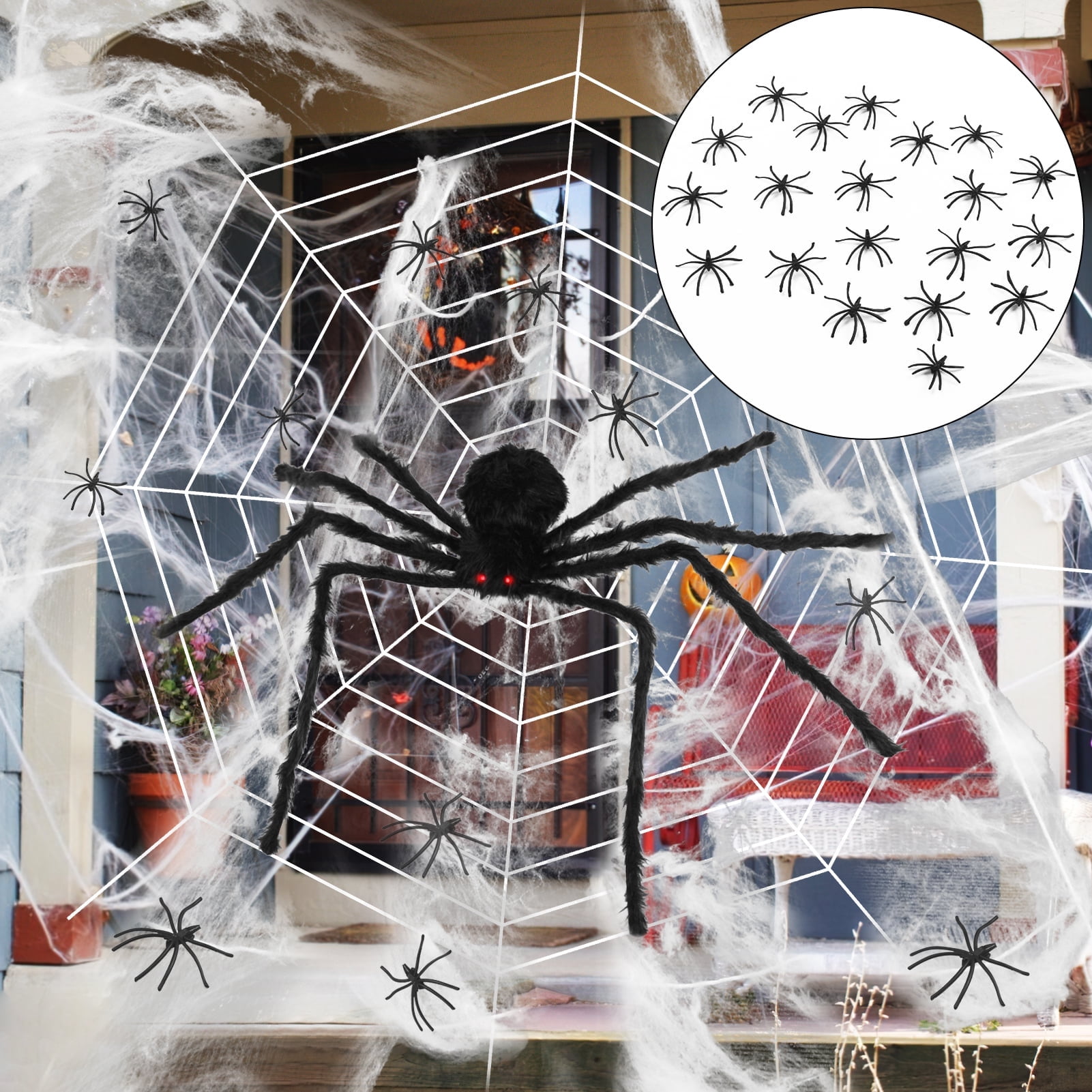Juiluna 50" Giant Voice Control Spiders, Halloween Hairy Spiders Set ...