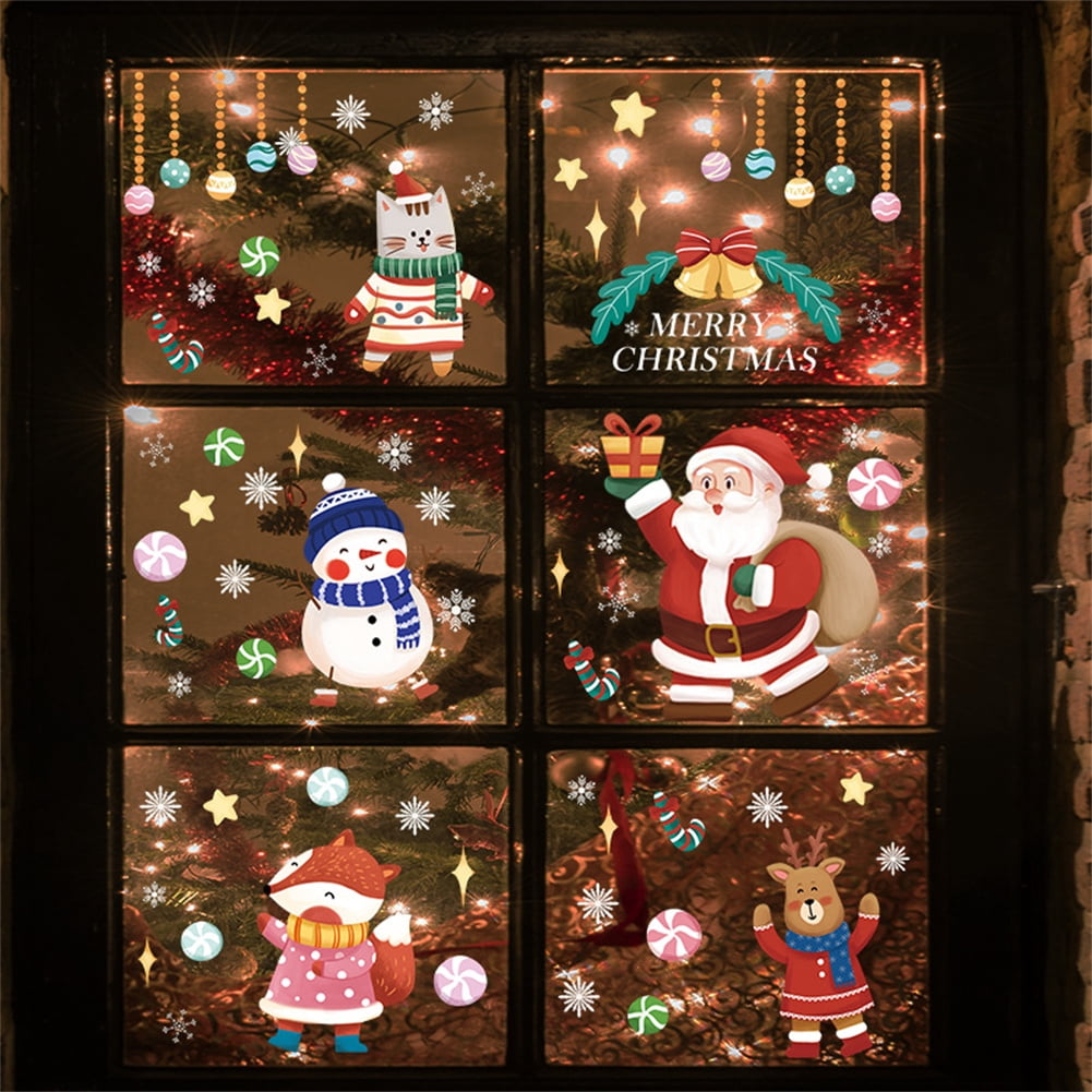 Juiluna Christmas Window Clings 2 Sheets Christmas Window Decoration ...