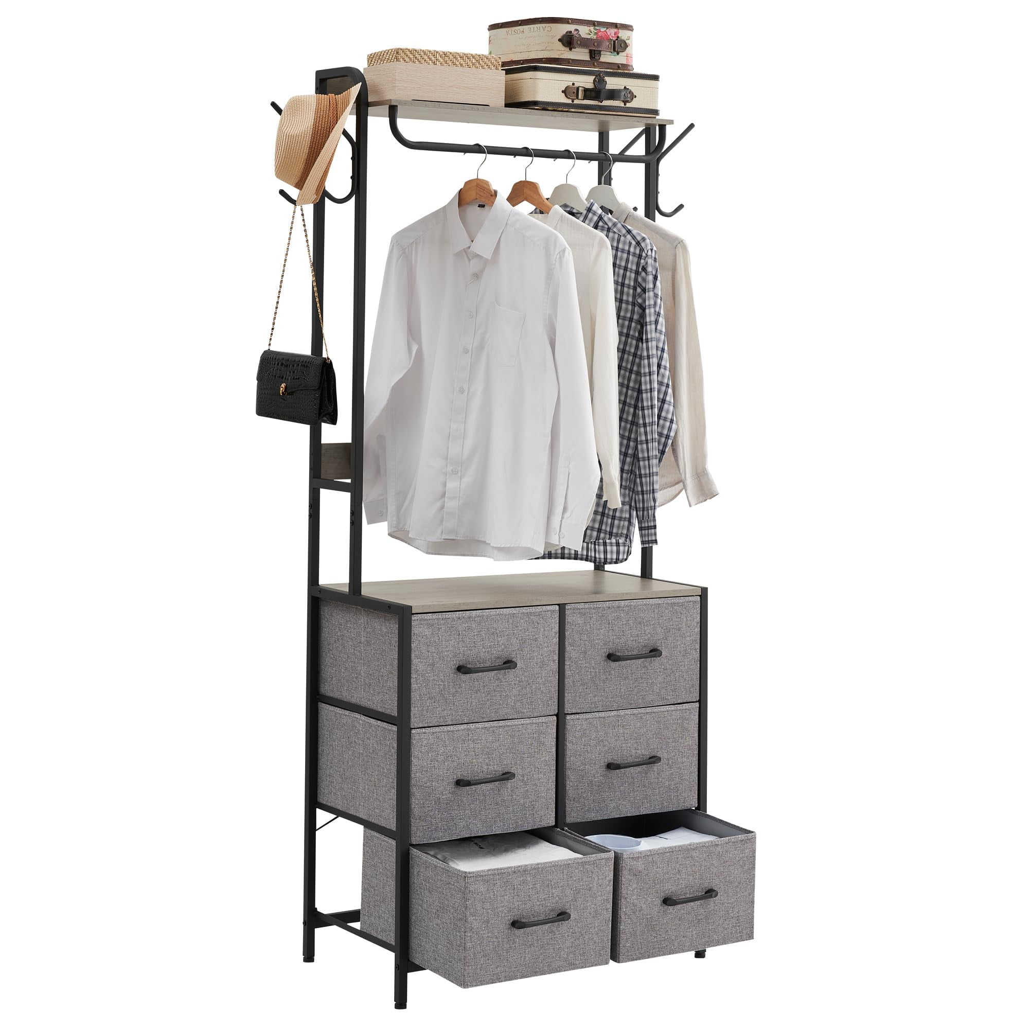 Juiluna Clothing Rack with 6 Drawers, Freestanding Closet Organizer ...