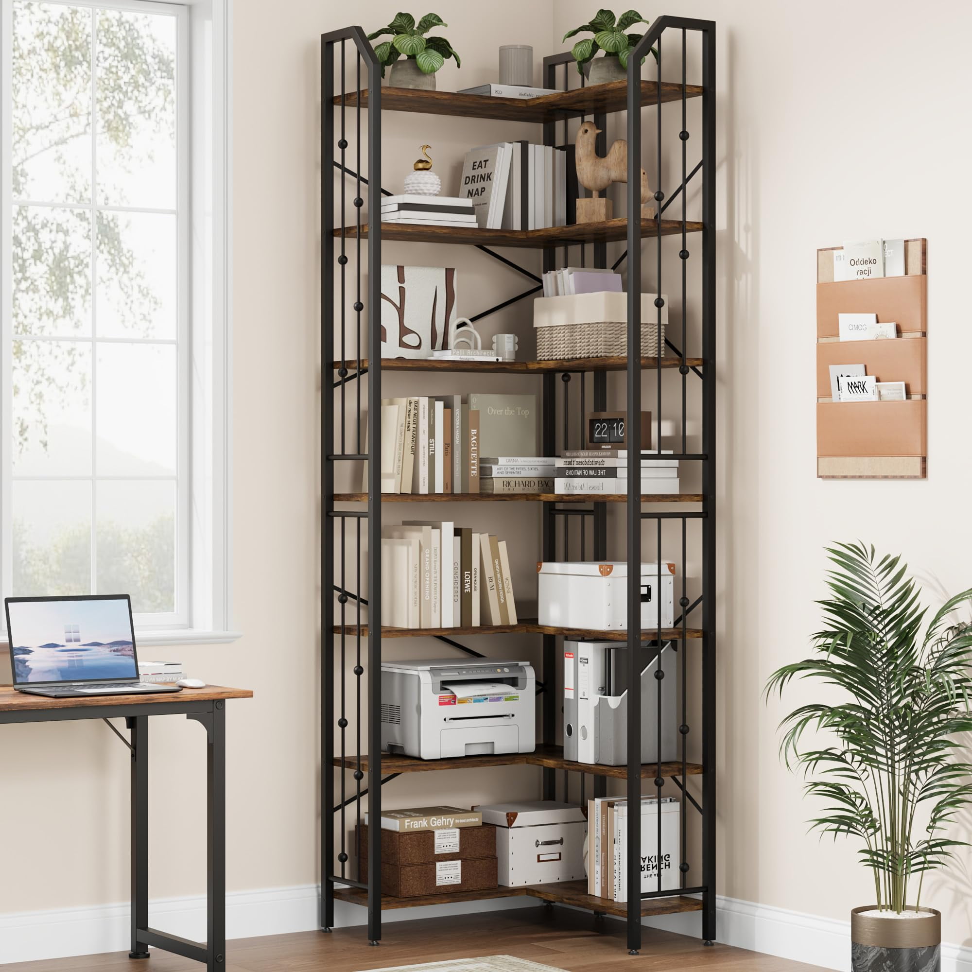 Juiluna Corner Bookshelf 86" l Shaped Bookcase, Corner Bookshelves ...