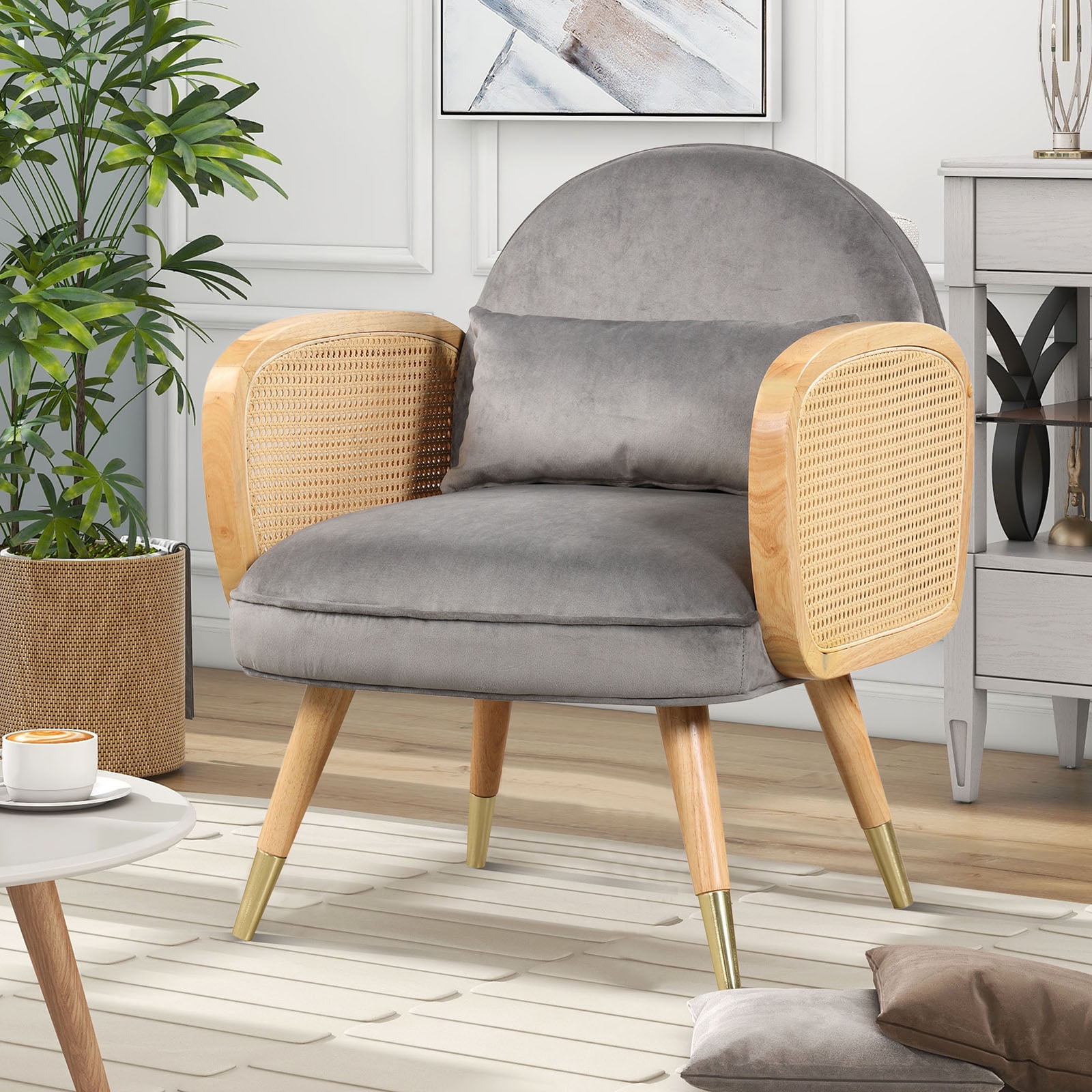 Juiluna Dining Chairs Foam Upholstered Back Rest Seat Rattan Armrest