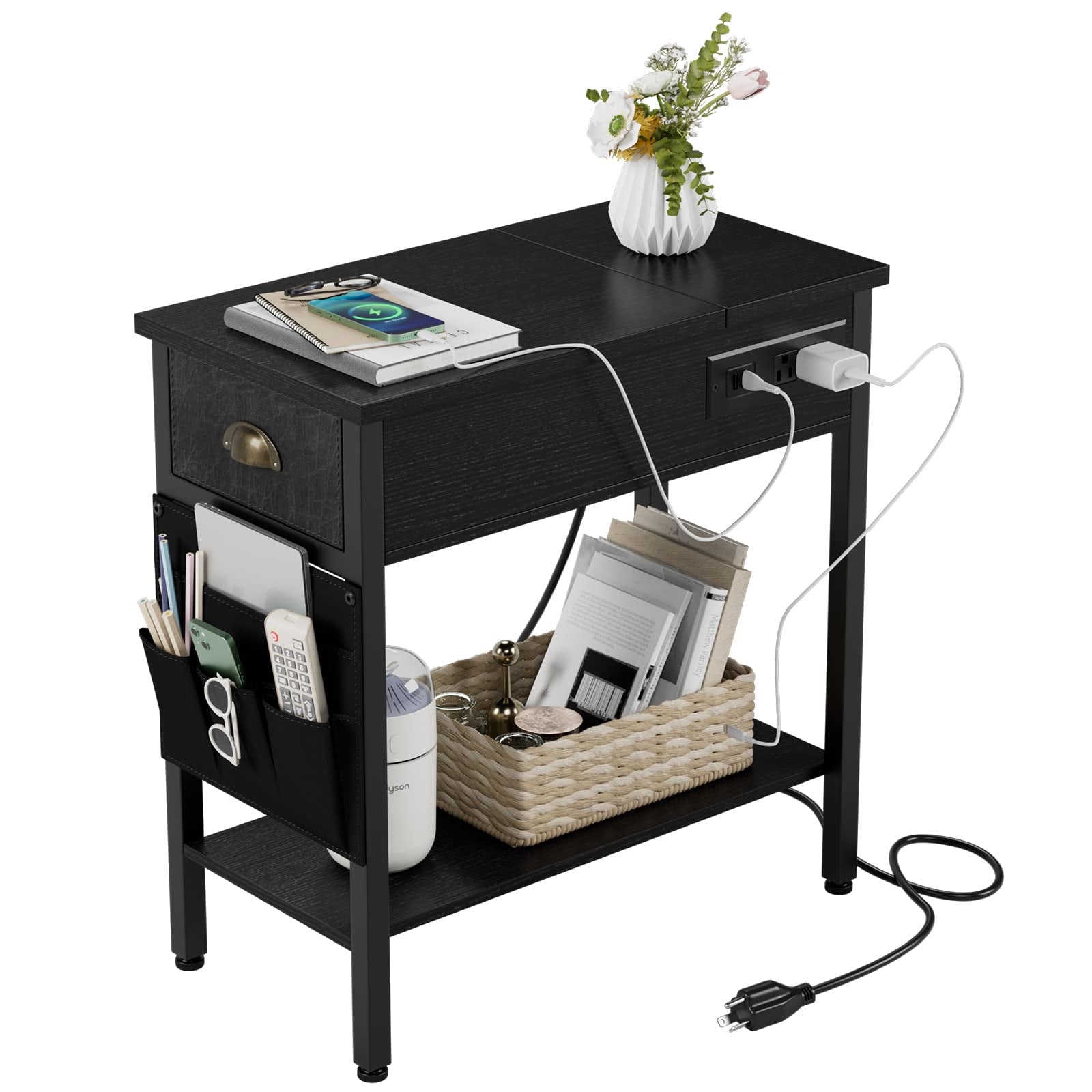 Juiluna End Table with Charging Station, Side Table and Nightstand with ...