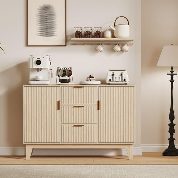 47.2" Fluted Storage Buffet Cabinet – 3 Drawers & 2 Doors Sideboard ...