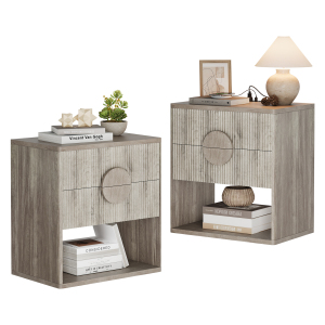 Juiluna Fluted Nightstand with Charging Station, Side Table with 2 ...