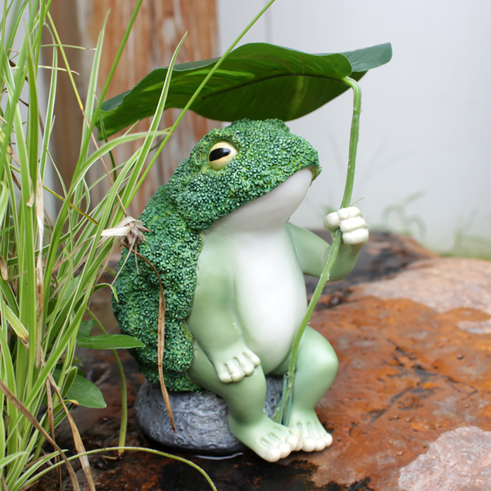 Juiluna Garden Broccoli Frog Statue, Outdoor Broccoli Frog Holding ...