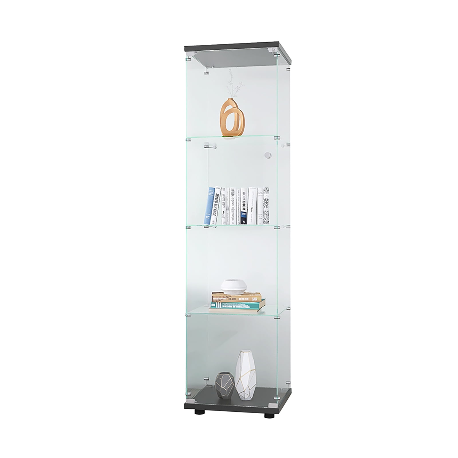 Juiluna Glass Display Cabinet with Lockable Doors 4 Shelves Floor ...