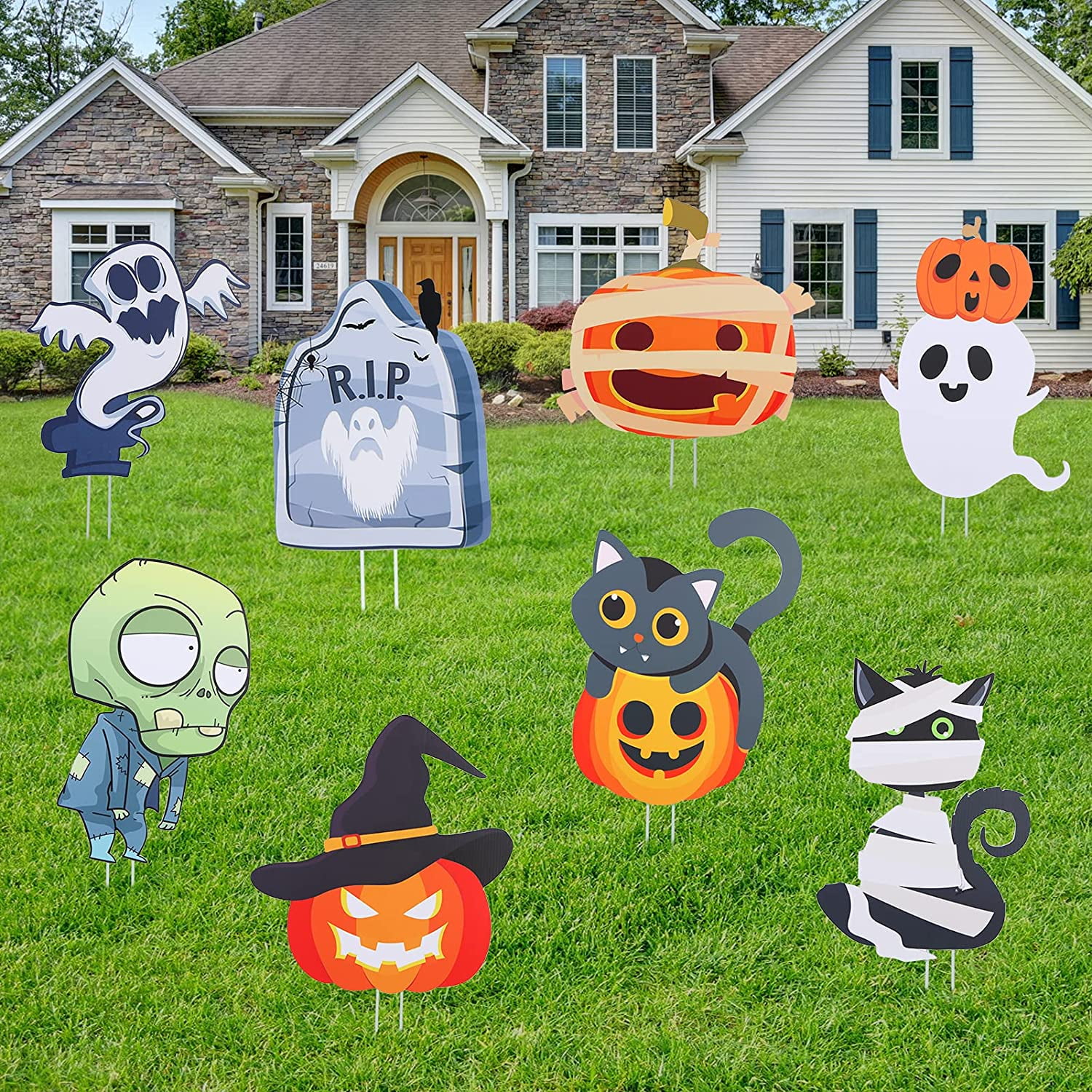Juiluna Halloween Yard Signs with Stakes , 8 Pcs Pumpkin, Skeleton and ...