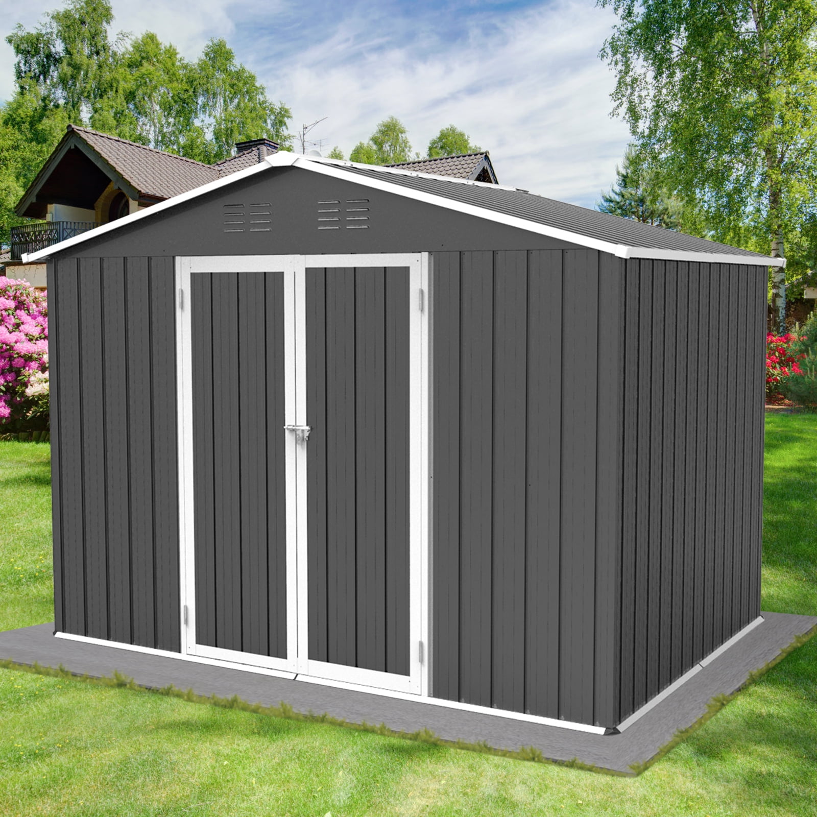 Juiluna Metal Garden Sheds 6ftx8ft Metal Outdoor Storage Shed With Door ...