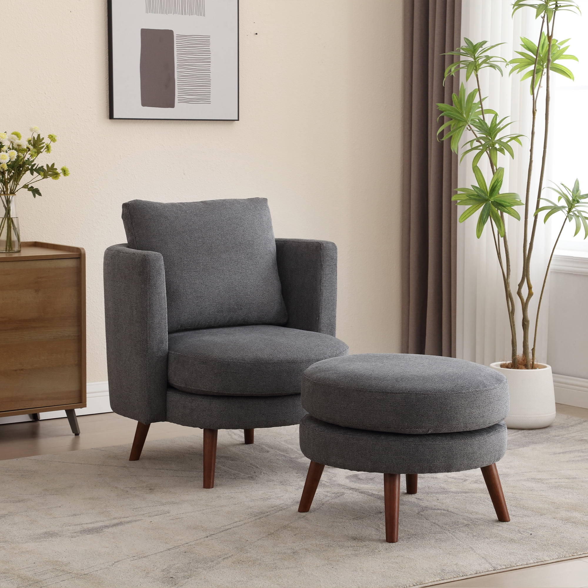 Juiluna Modern Accent Chair With Ottoman Set, Mid Century Lounge ...