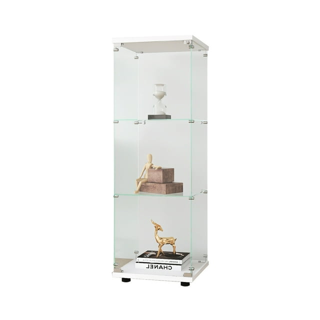 Juiluna Modern Glass Display Cabinet With Clear Door Floor Standing 3 ...