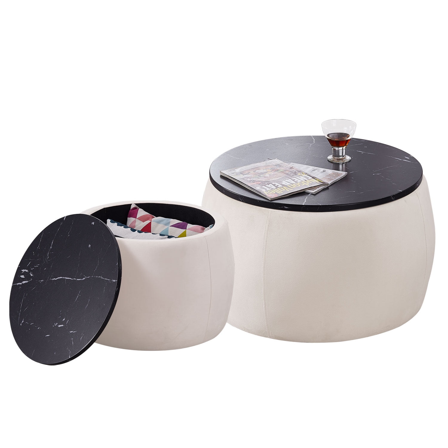 Juiluna Nesting Round Storage Set Of 2 Ottoman Coffee Table Footstool ...